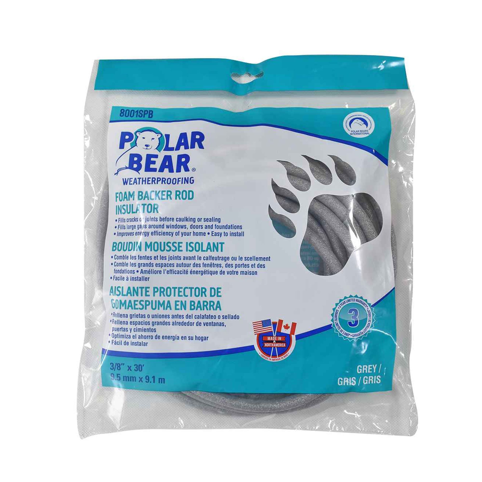 Boudin mousse isolant, gris, 3/8" x 30' de POLAR BEAR | BMR