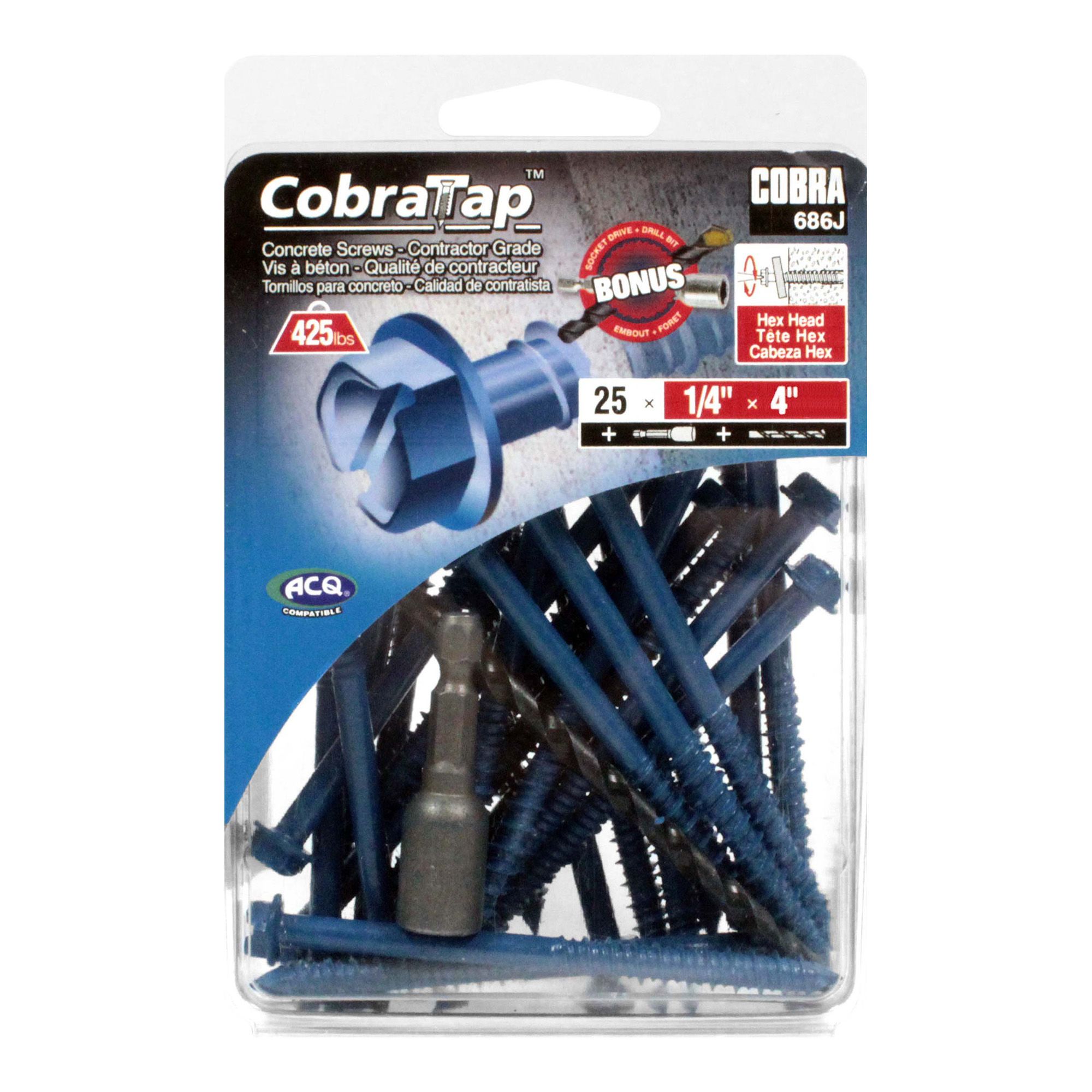 Vis à béton, tête hexagonale, 25/pqt, 1/4" x 4" de COBRA | BMR