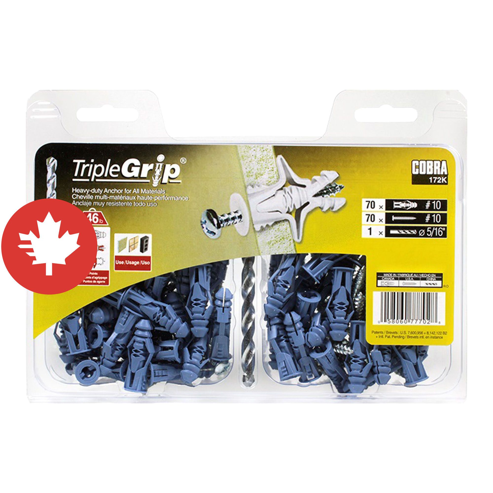 Triple-Grip #10 Blue (+ Screws) + Drill Bit Anchors (70) from COBRA | BMR