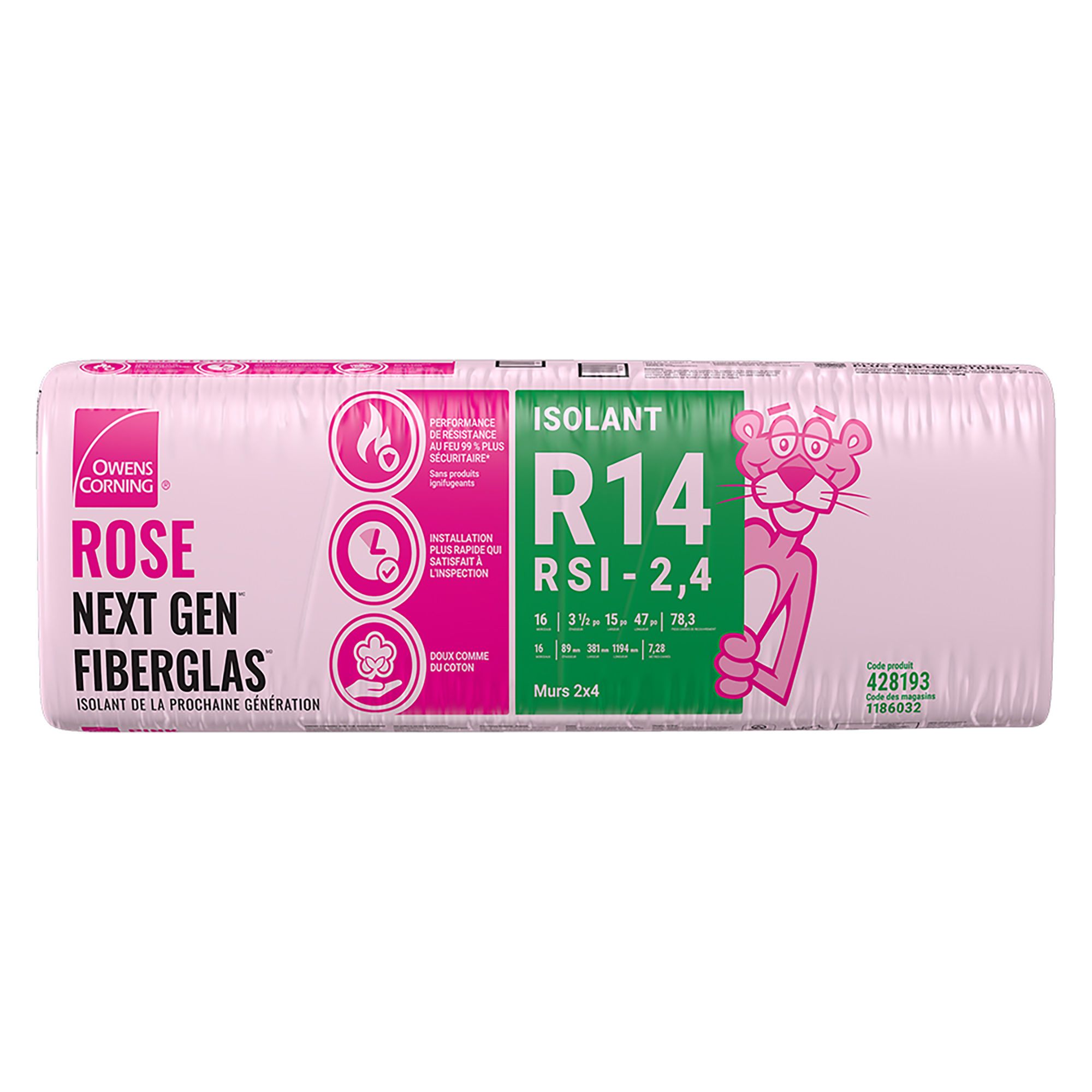 Laine isolante Rose Next Gen Fiberglas, R-14, 15" x 47" x 3 1/2 ...