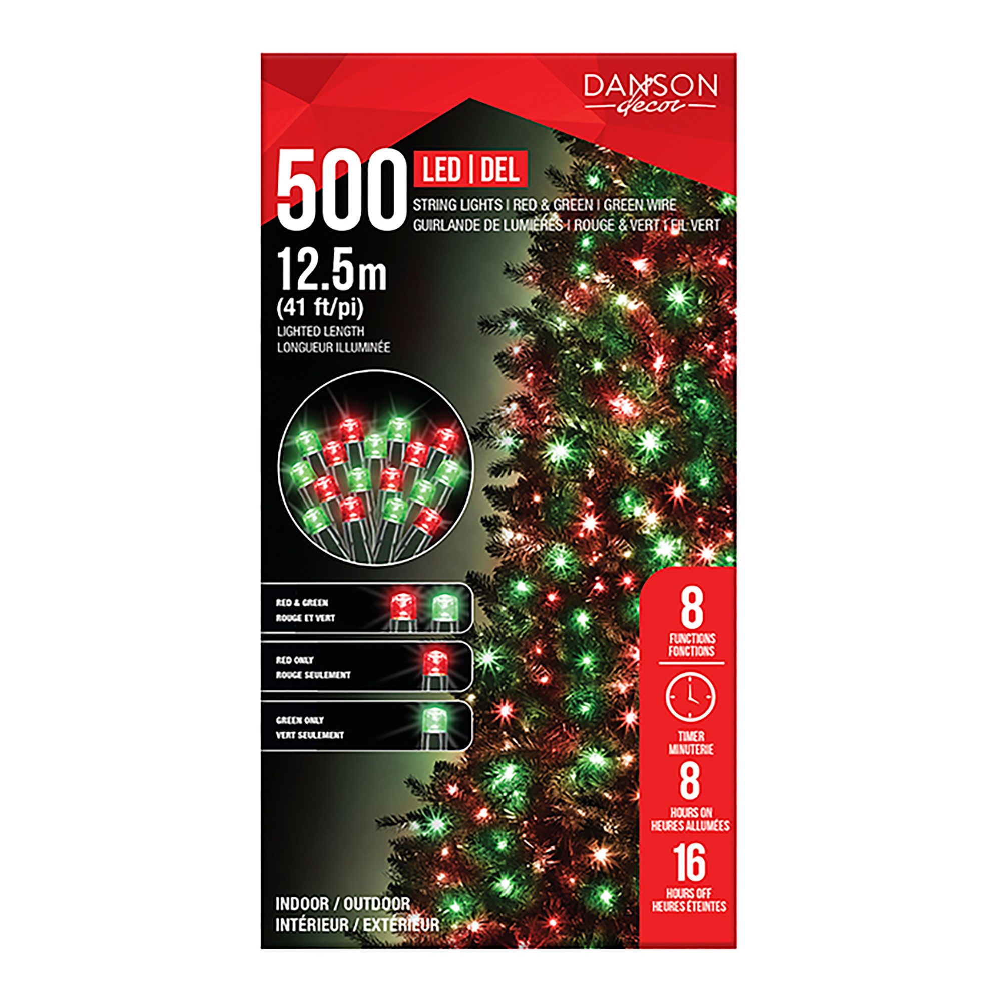 Set of 500 red and green LED lights with 8 functions from DANSON | BMR