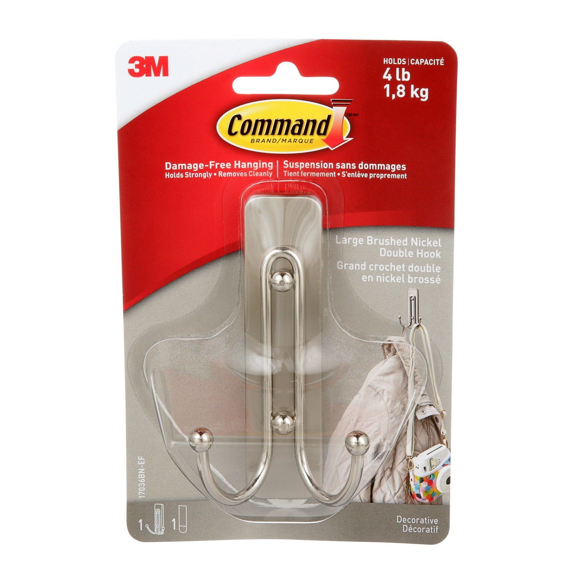 Command Large Double Hook - Brushed Nickel from 3M COMMAND | BMR