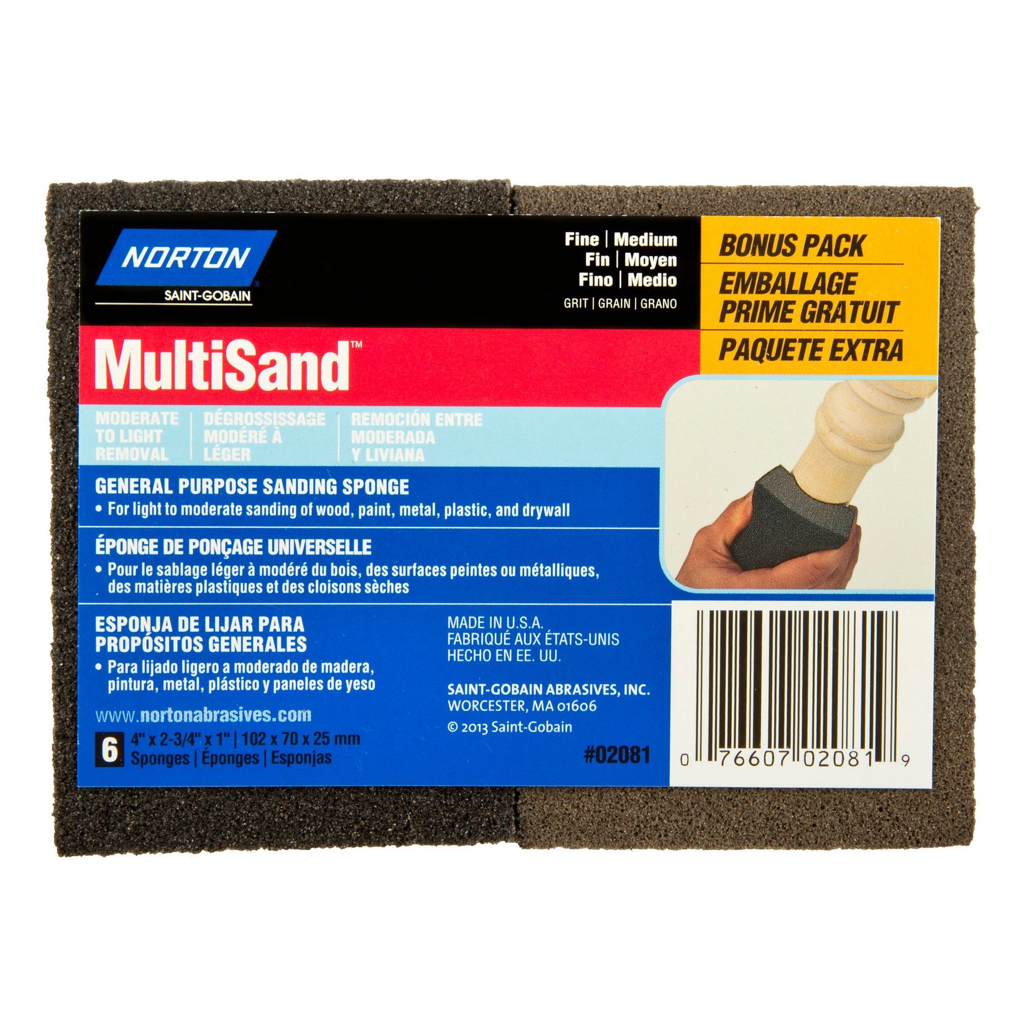 MultiSand Small Area Sanding Sponge - 4" x 2 7/8" - Fine/Medium Grit ...