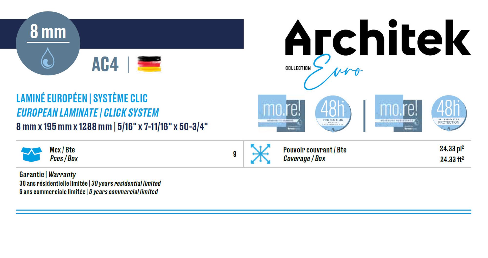 Plancher laminé, AC4, 8 mm, Euro, chêne volcano, 8" x 51" de ARCHITEK | BMR