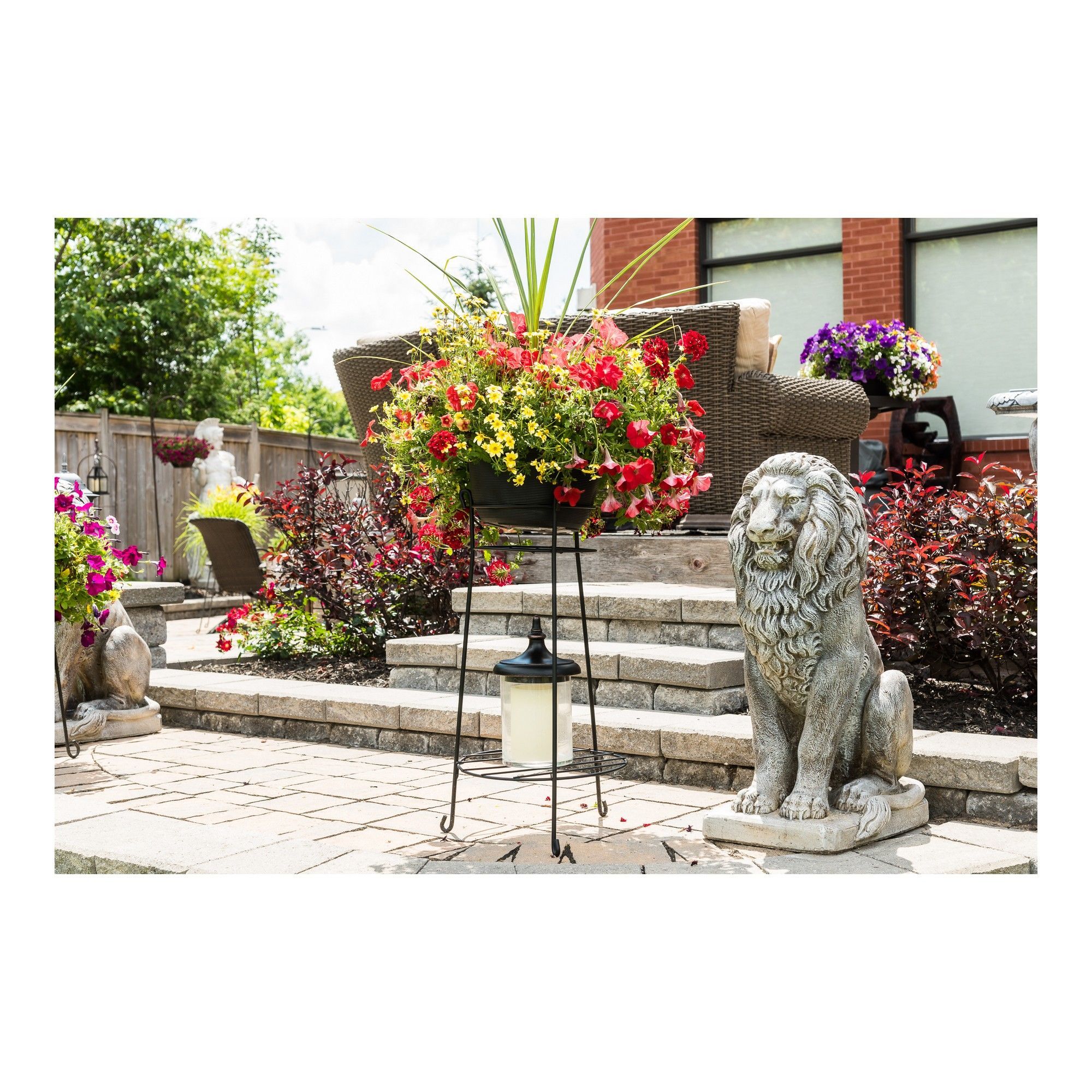 Round 2-Level Stand for Indoor or Outdoor Plants - 30" x 10" - Black ...