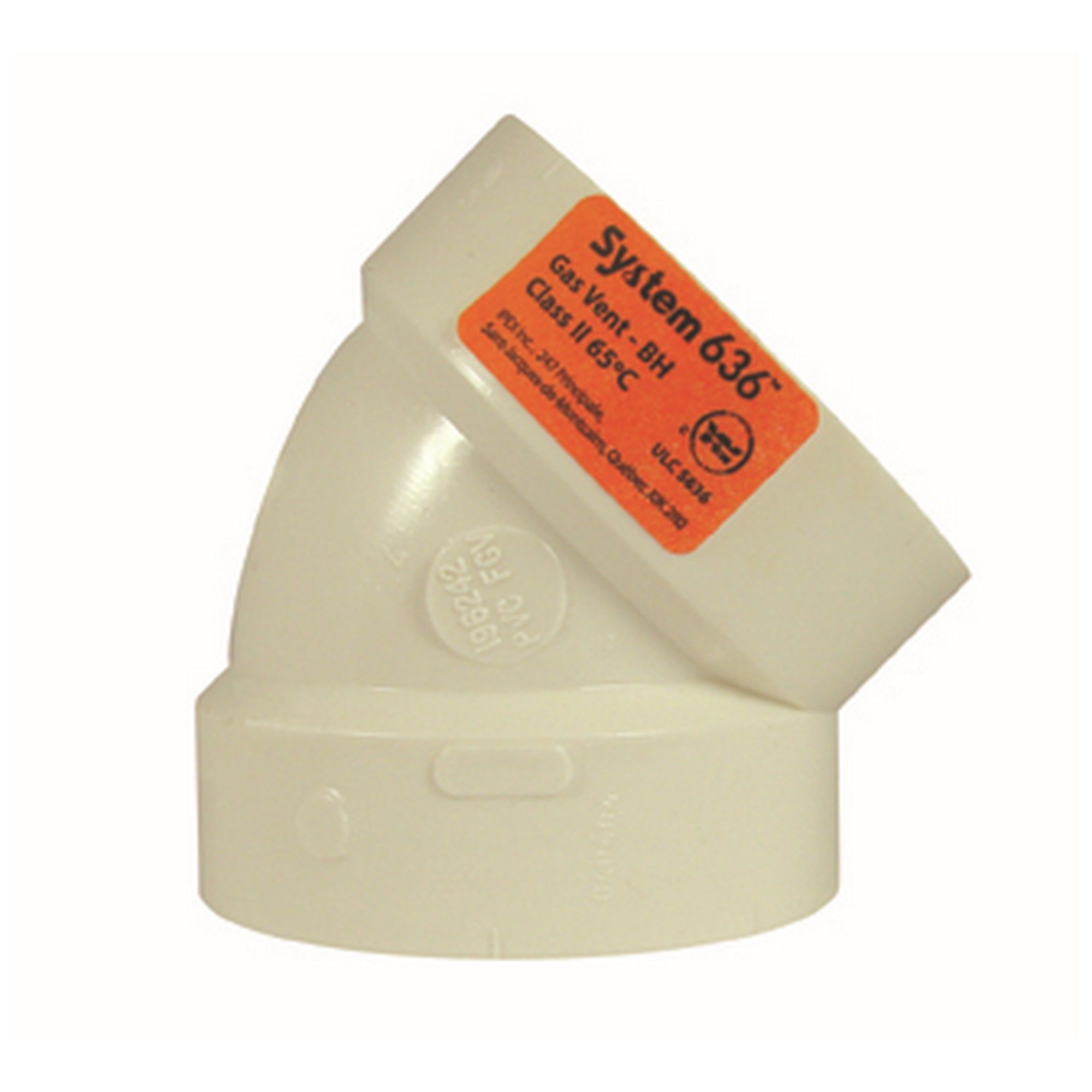 System 636 PVC FGV 45° Elbow - Hub - 3" - White from IPEX | BMR
