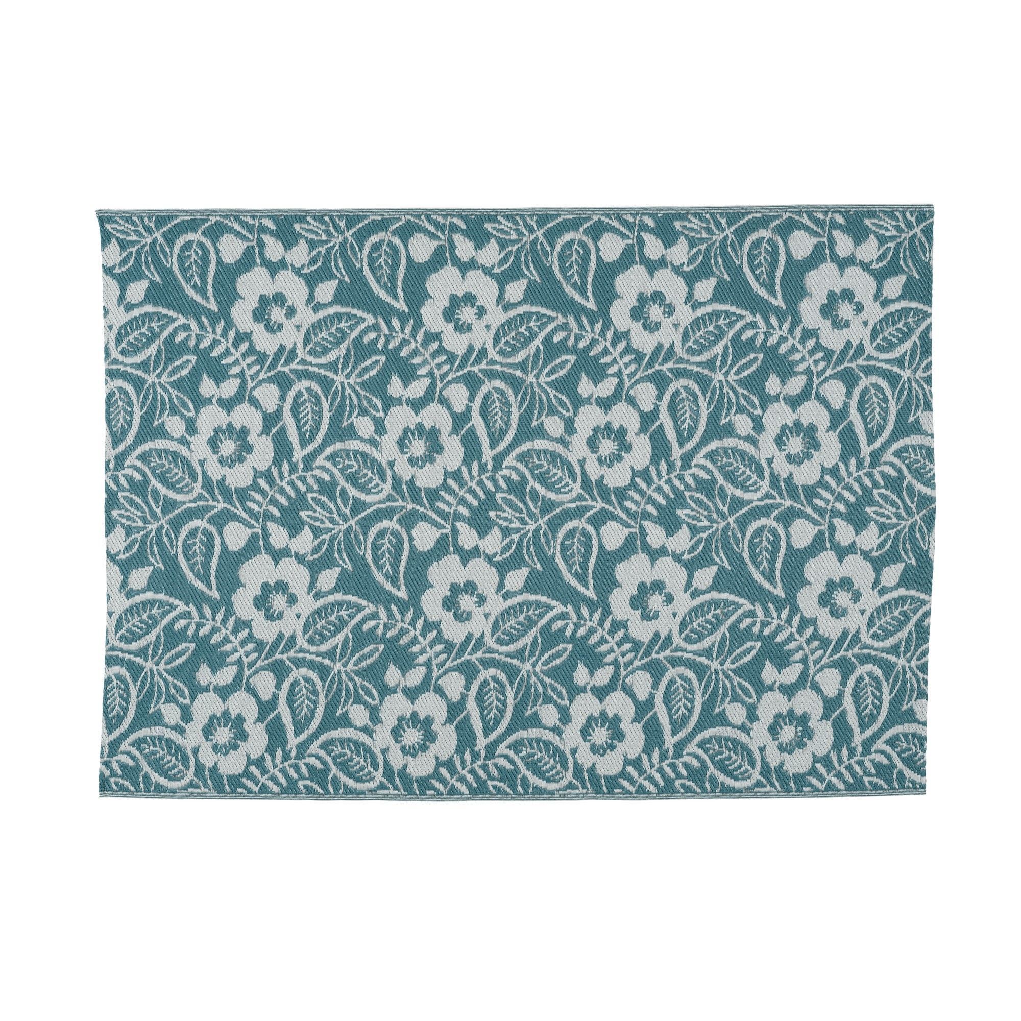 Outdoor Jacquard Rug - Turquoise Floral Print - 5' x 7' from BESTLUCK ...