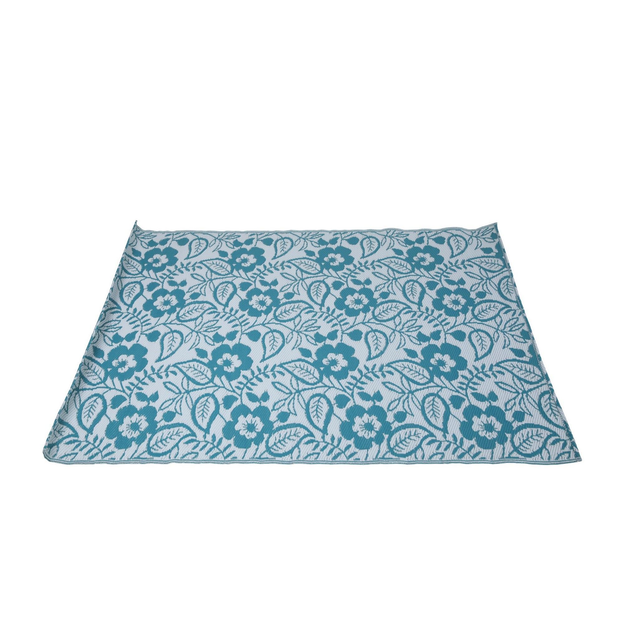 Outdoor Jacquard Rug - Turquoise Floral Print - 5' x 7' from BESTLUCK ...