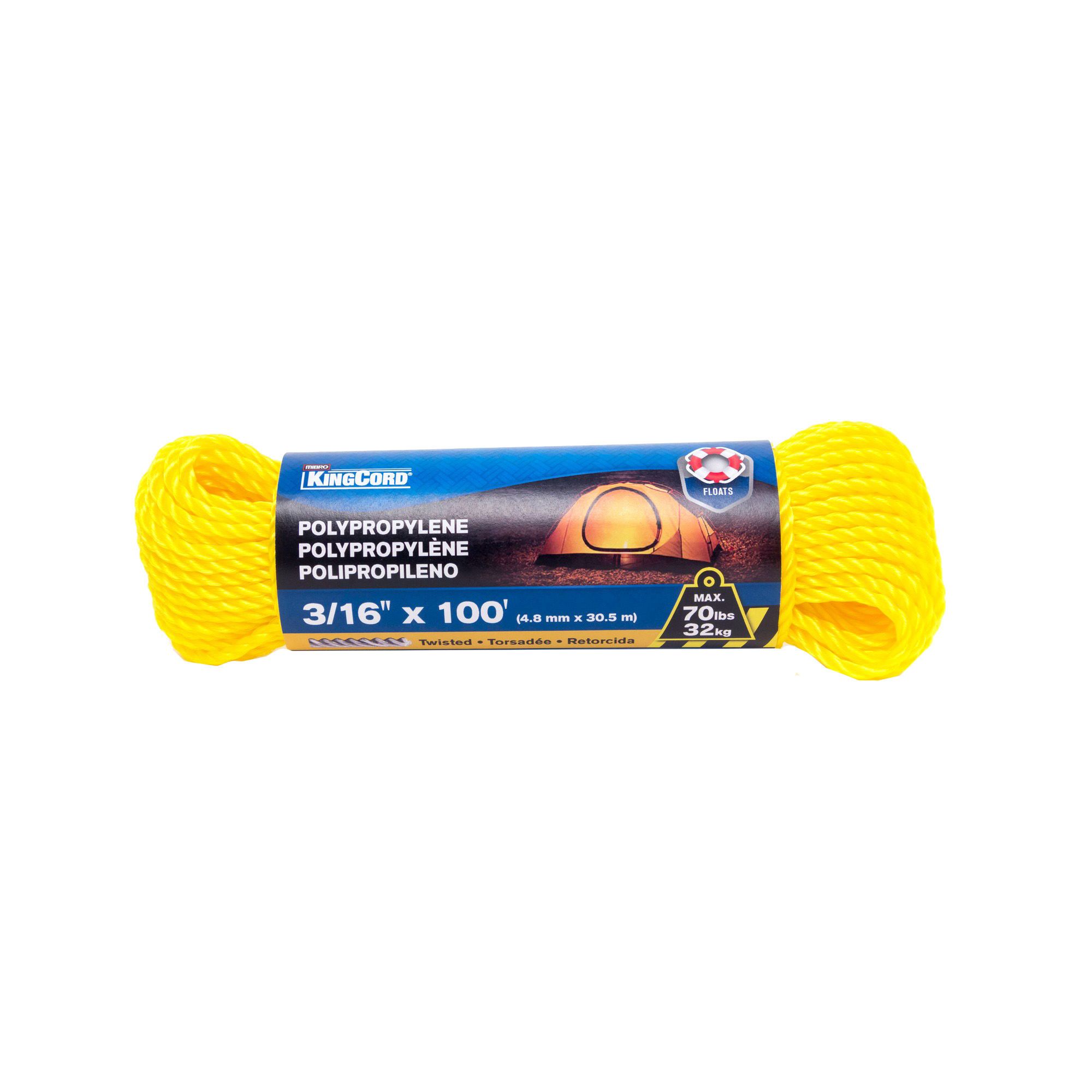 Twisted Polypropylene Rope - Yellow - 3/16" x 100' from KINGCORD | BMR