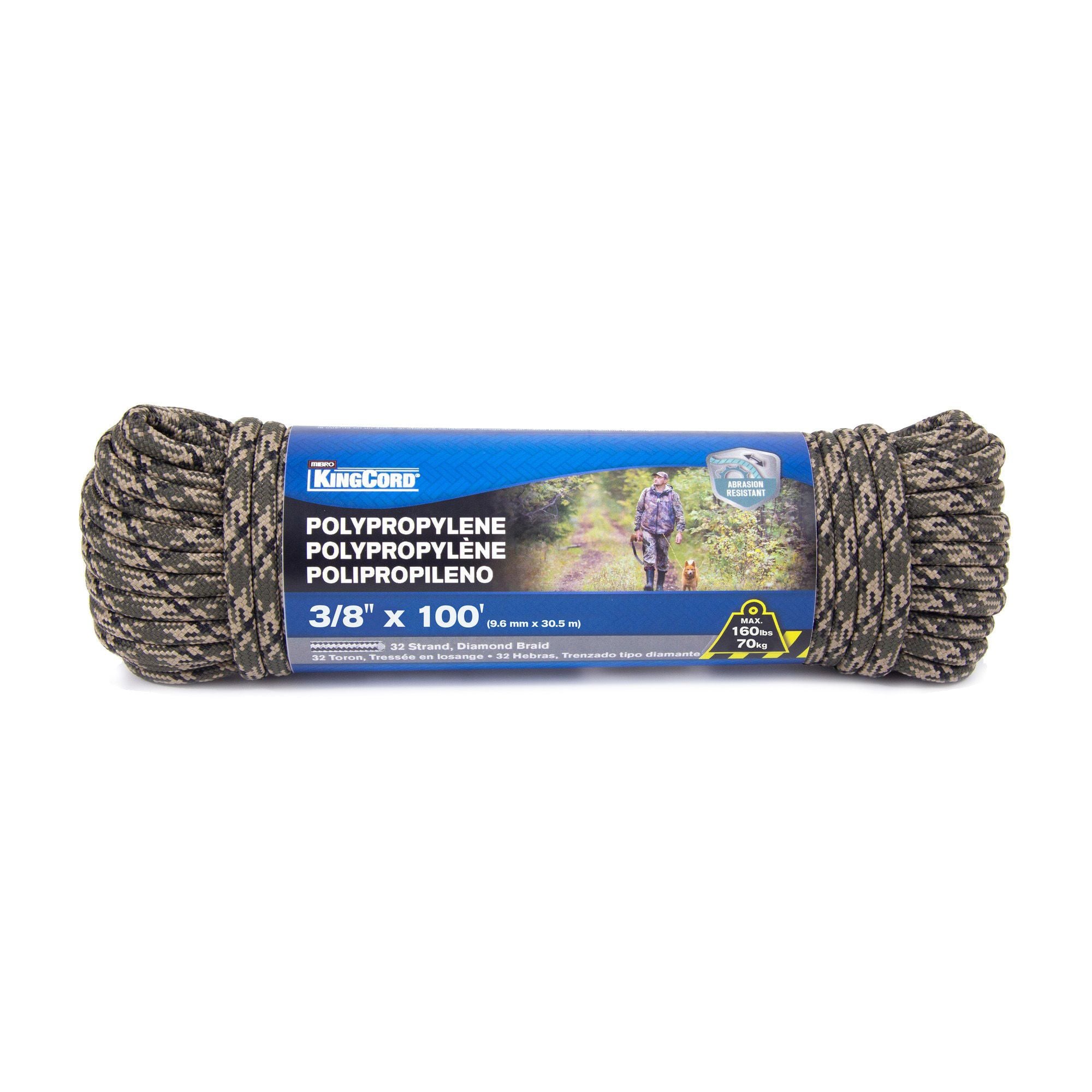 Polypropylene 32-Strand Diamond Braid Rope - Open Field - 3/8" x 100 ...