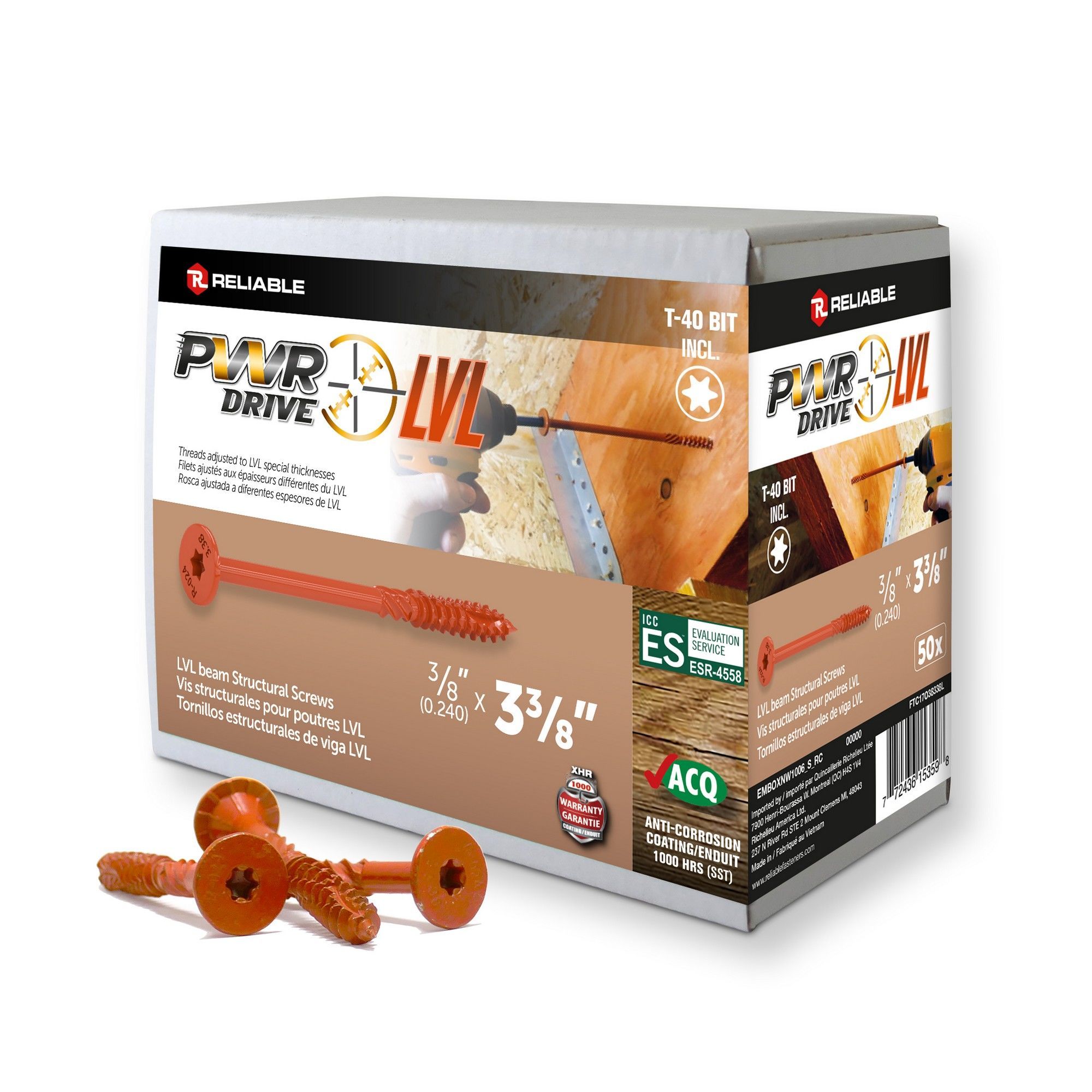 PWR DRIVE LVL Structural Assembly Screw - Oversized Flat Head - 3/8 in ...