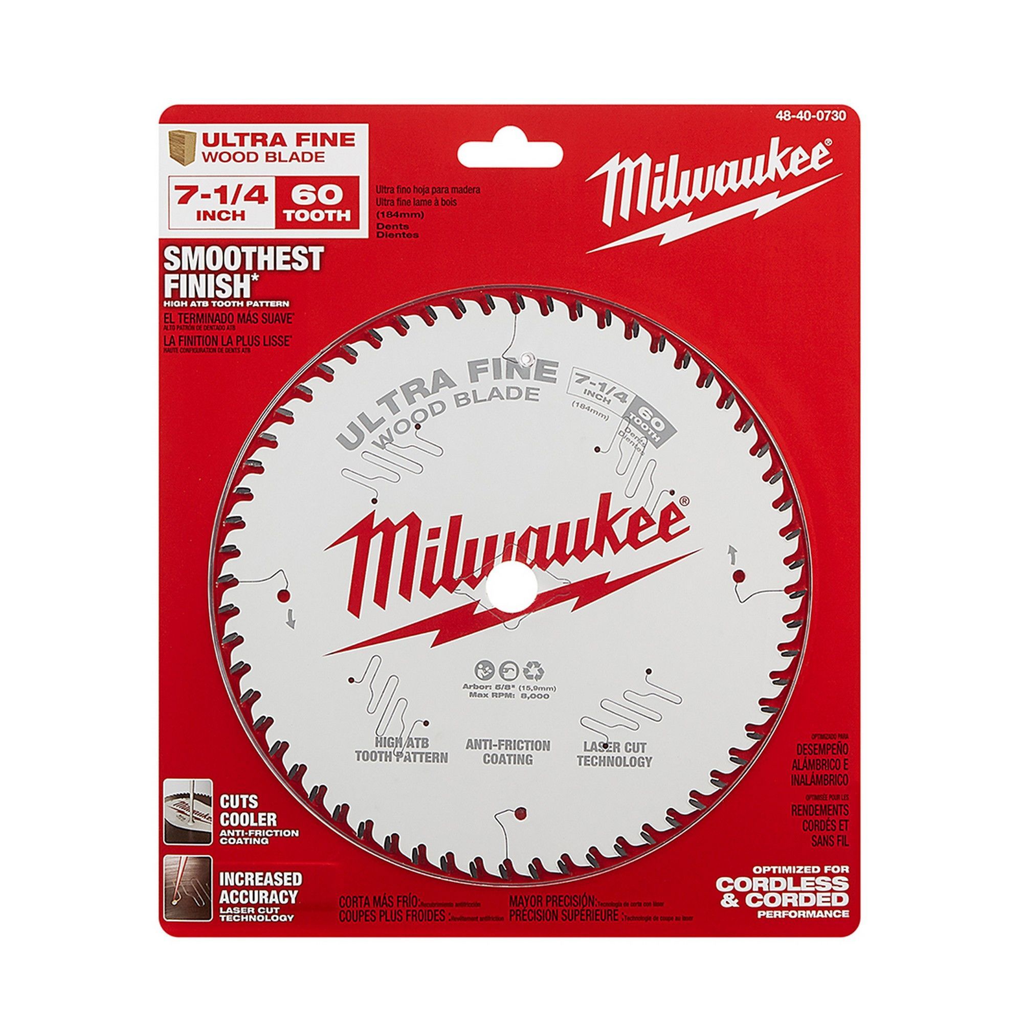 Ultra Fine Finish Circular Saw Blade - 7-1/4" - 60 Teeth from MILWAUKEE ...