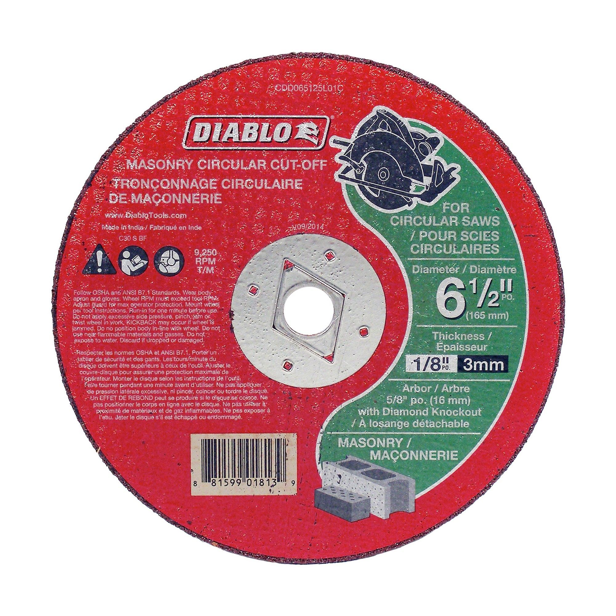 Cut-Off Grinder Wheel for Masonry - 6 1/2" x 1/8" x 5/8" from FREUD ...