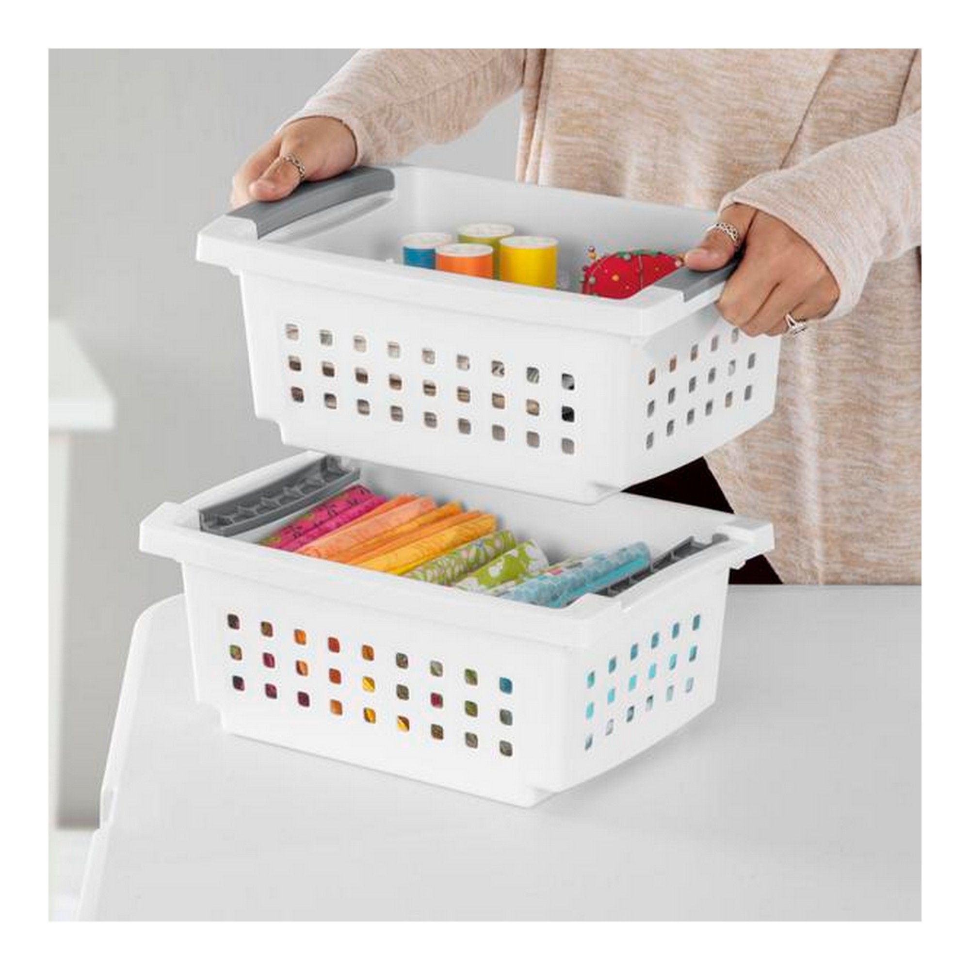 Stacking Basket - White - Small from STERILITE | BMR