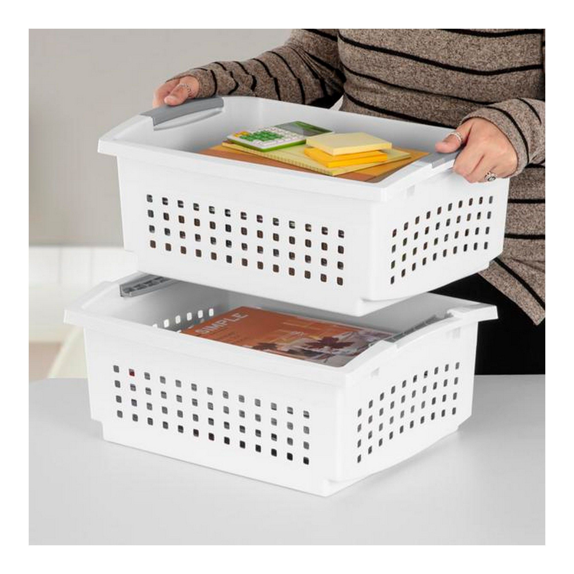 Stacking Basket - White - Large from STERILITE | BMR