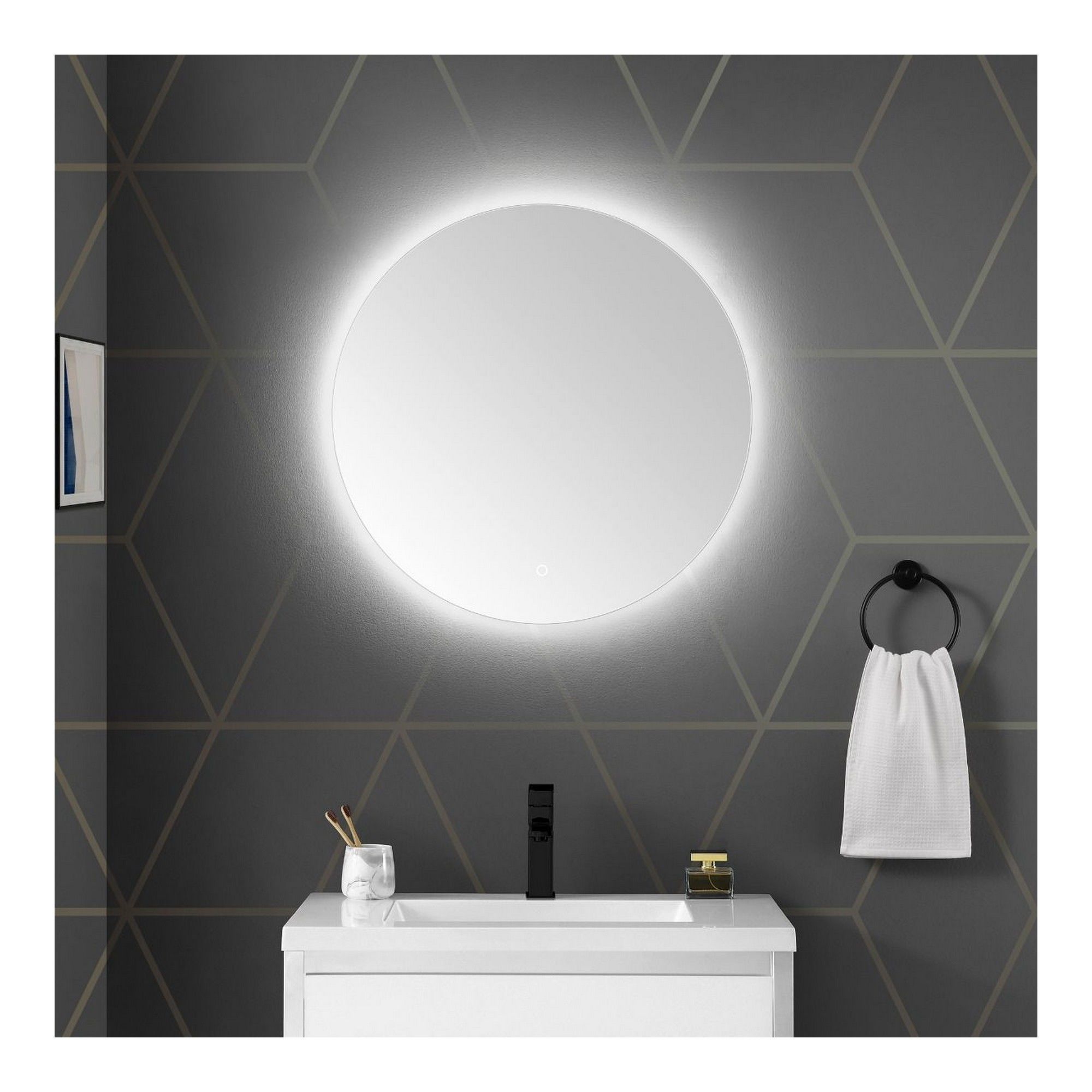 Round Bathroom Vanity Mirror - Madrid - White LED Surround - 28" from ...