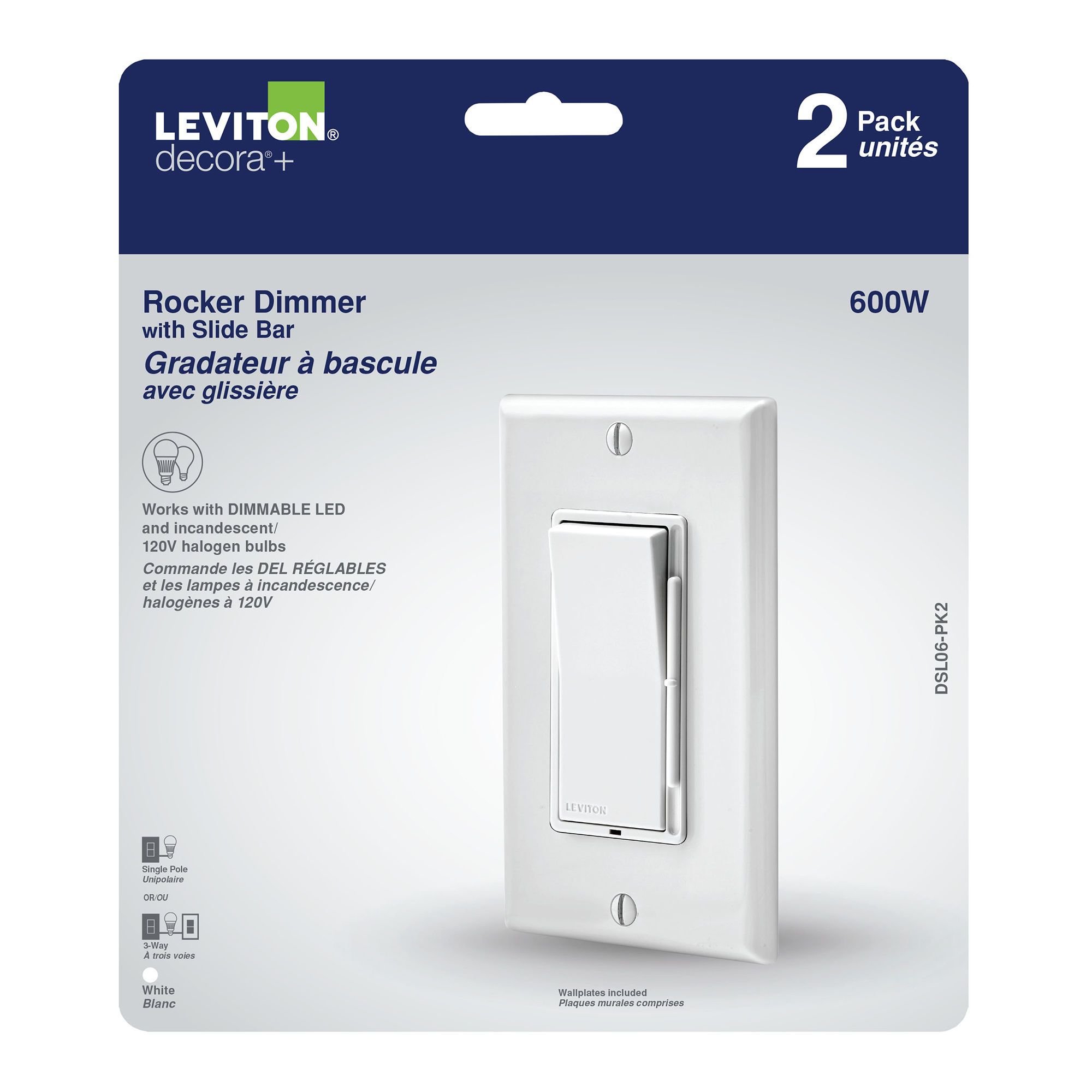 Slide Dimmer – Decora – White – 2/pkg from LEVITON | BMR