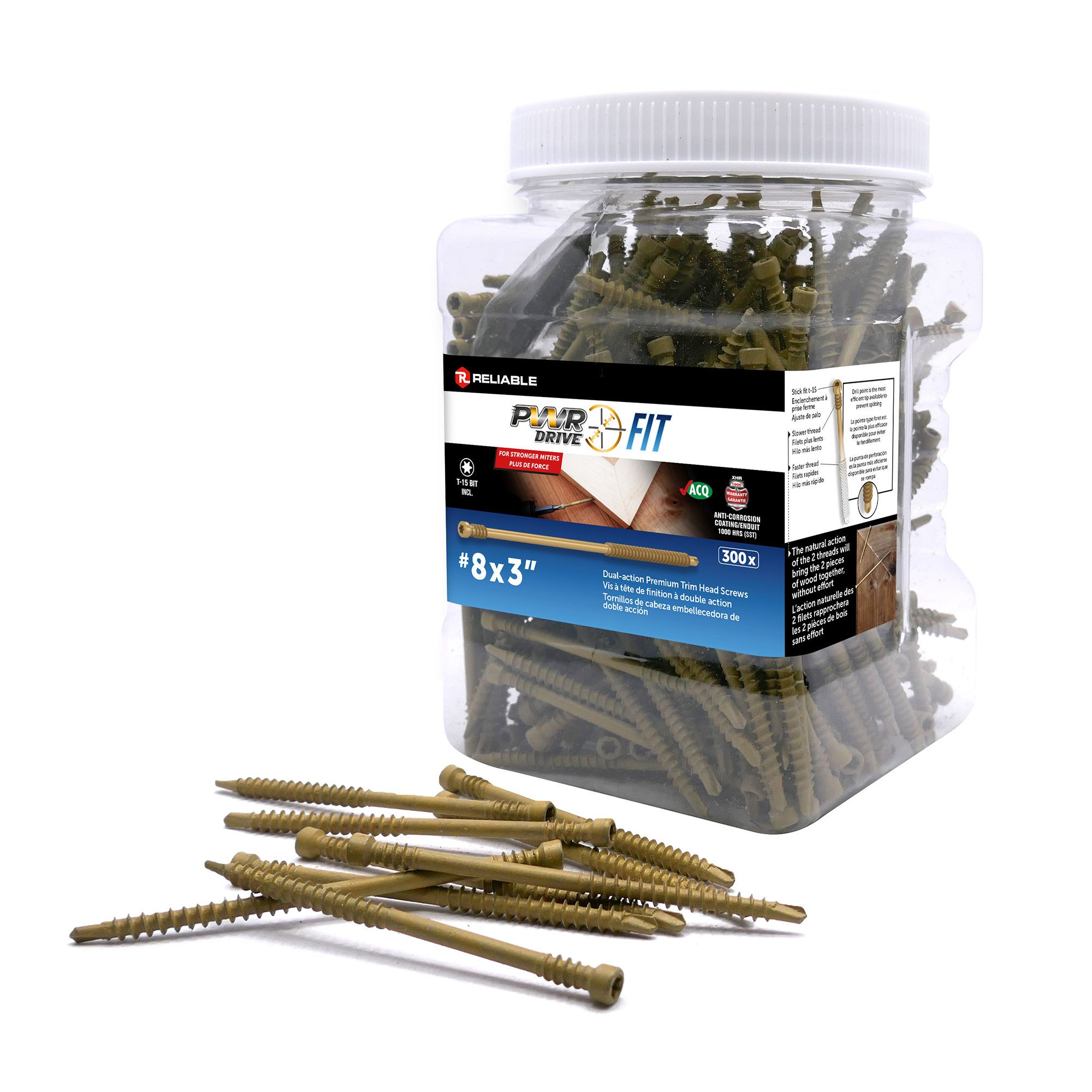 Vis T15, PWR Drive Fit, brun, #8 x 3", 300/pqt de RELIABLE | BMR
