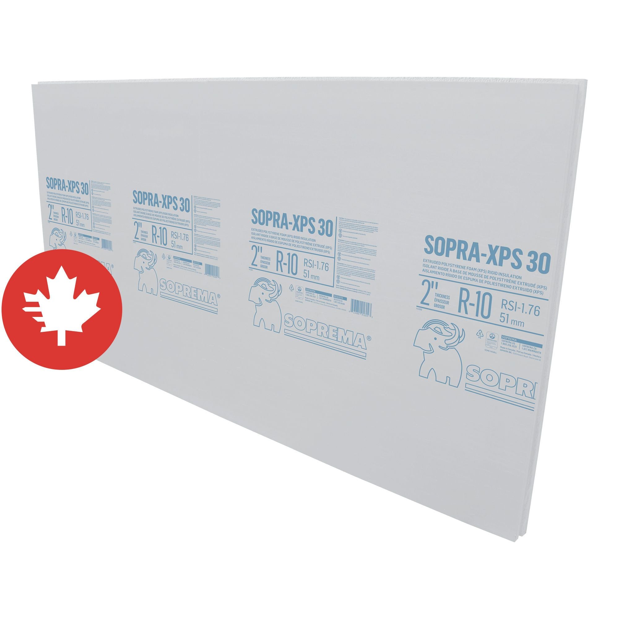 Panneau isolant rigide Sopra-XPS-30 SL, Polystyrène extrudé, 2" x 4' x ...