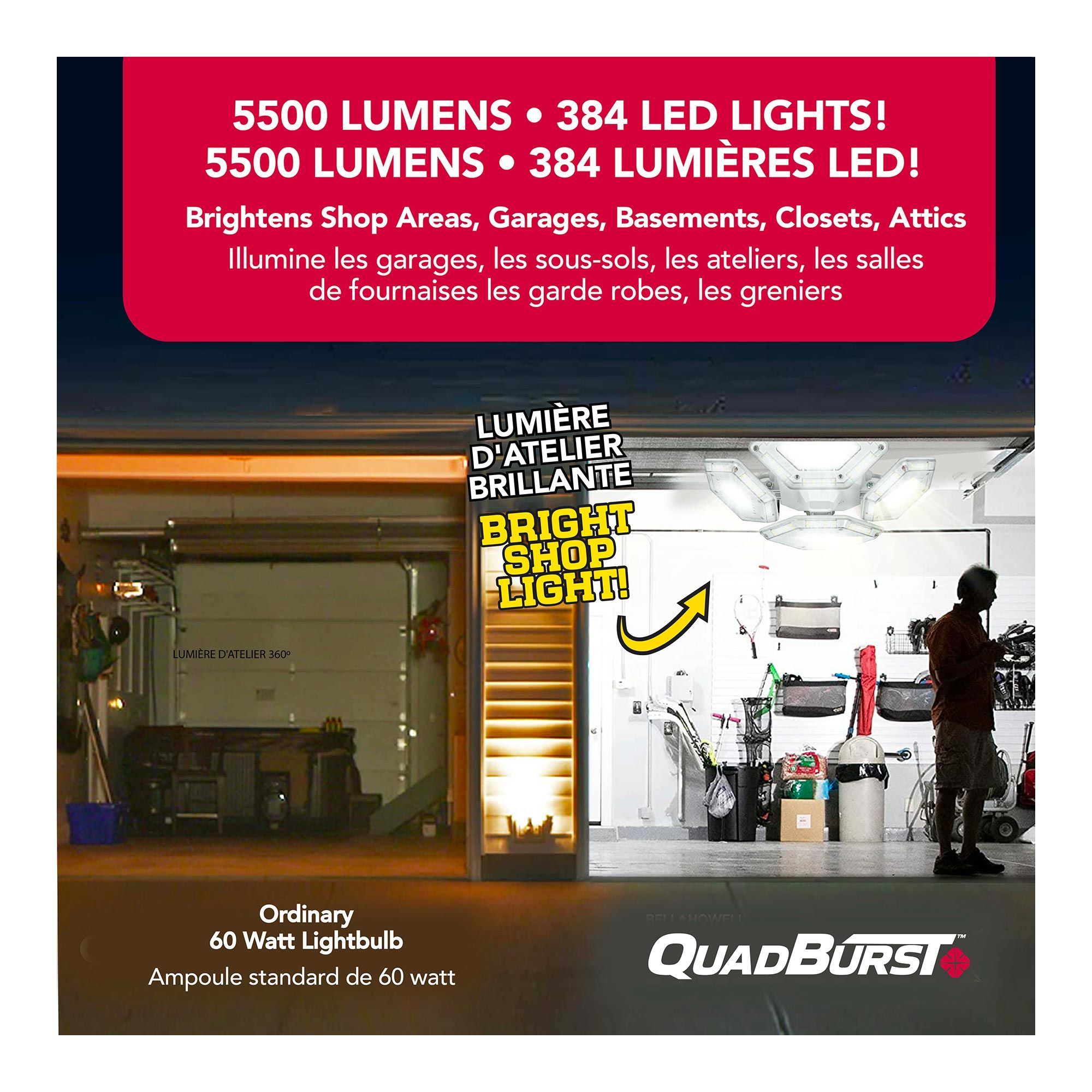 Quad Burst Garage Light, 5500 Lumens, DEL, 4 panneaux from BELL ...