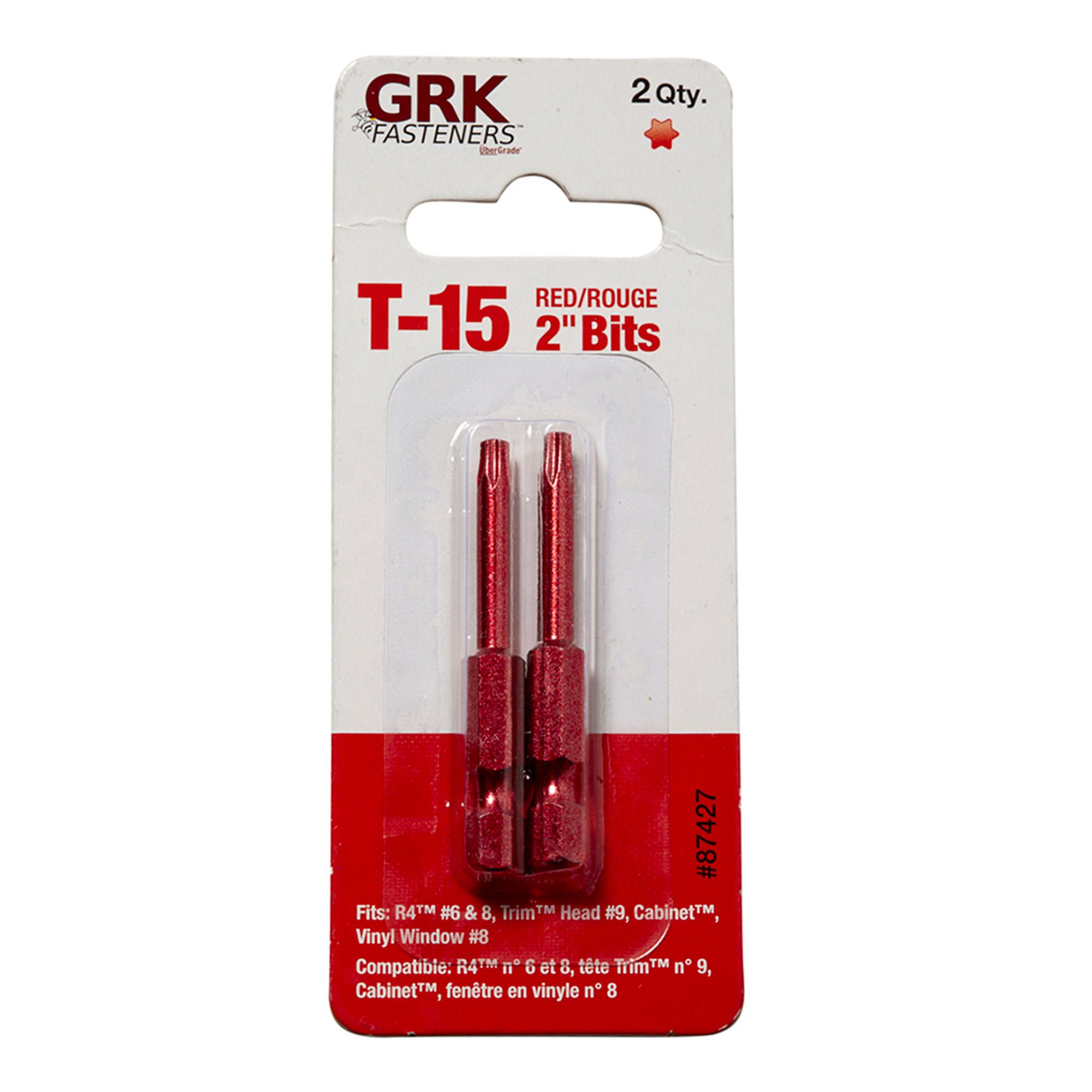 Bits – Star Drive – T-15 – Red - 2" – 2/pkg from GRK | BMR