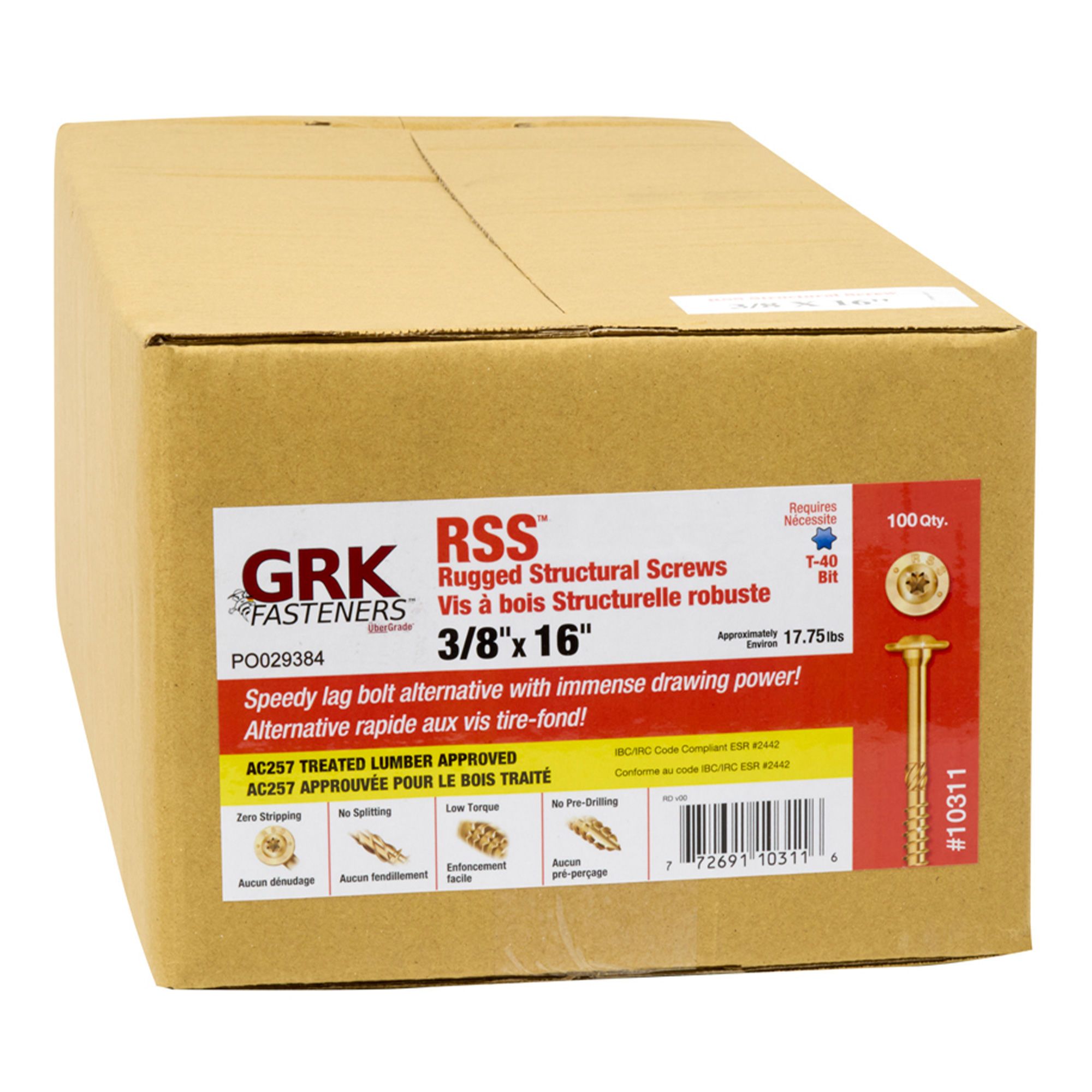 Vis, STR, RSS, 3/8" x 16", 100/pqt de GRK | BMR