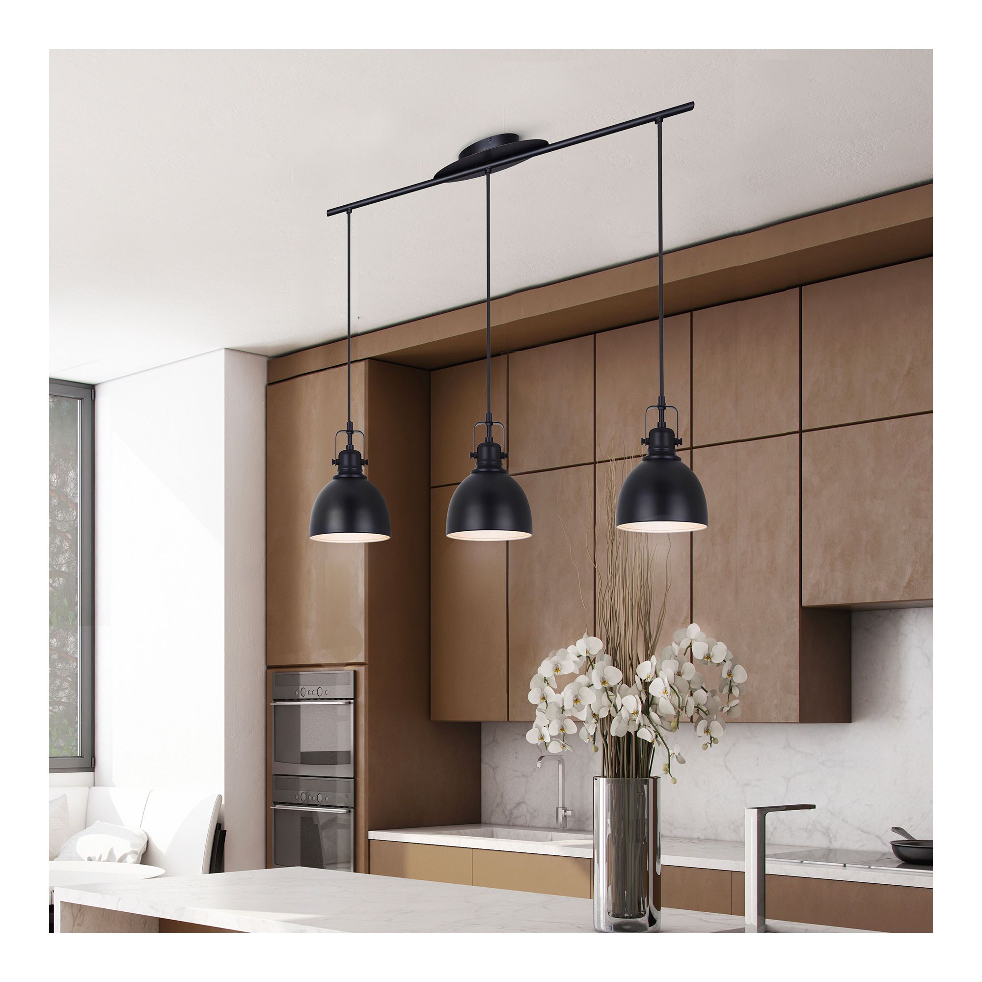 Luminaire suspendu Temarra, 3 lumières, 29,5", noir mat de OPAZ | BMR
