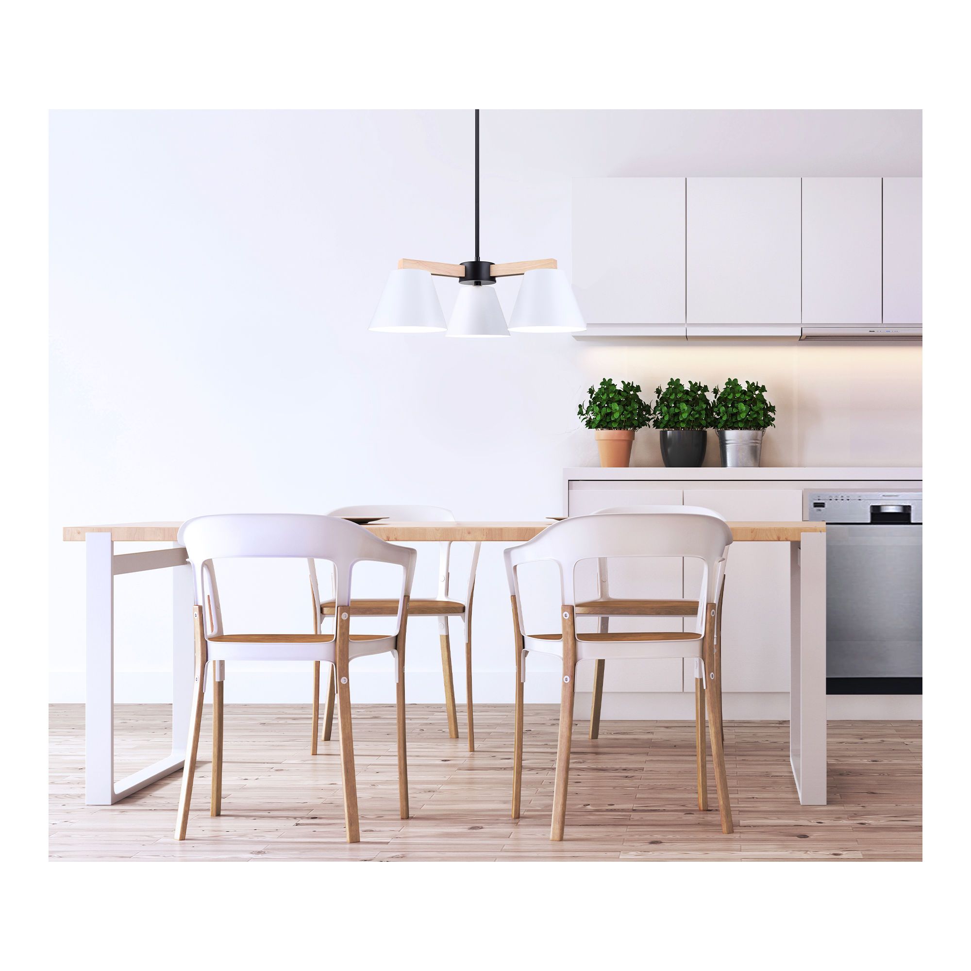 Luminaire suspendu Maderrio, 3 lumières, 8", noir-blanc mat de OPAZ | BMR