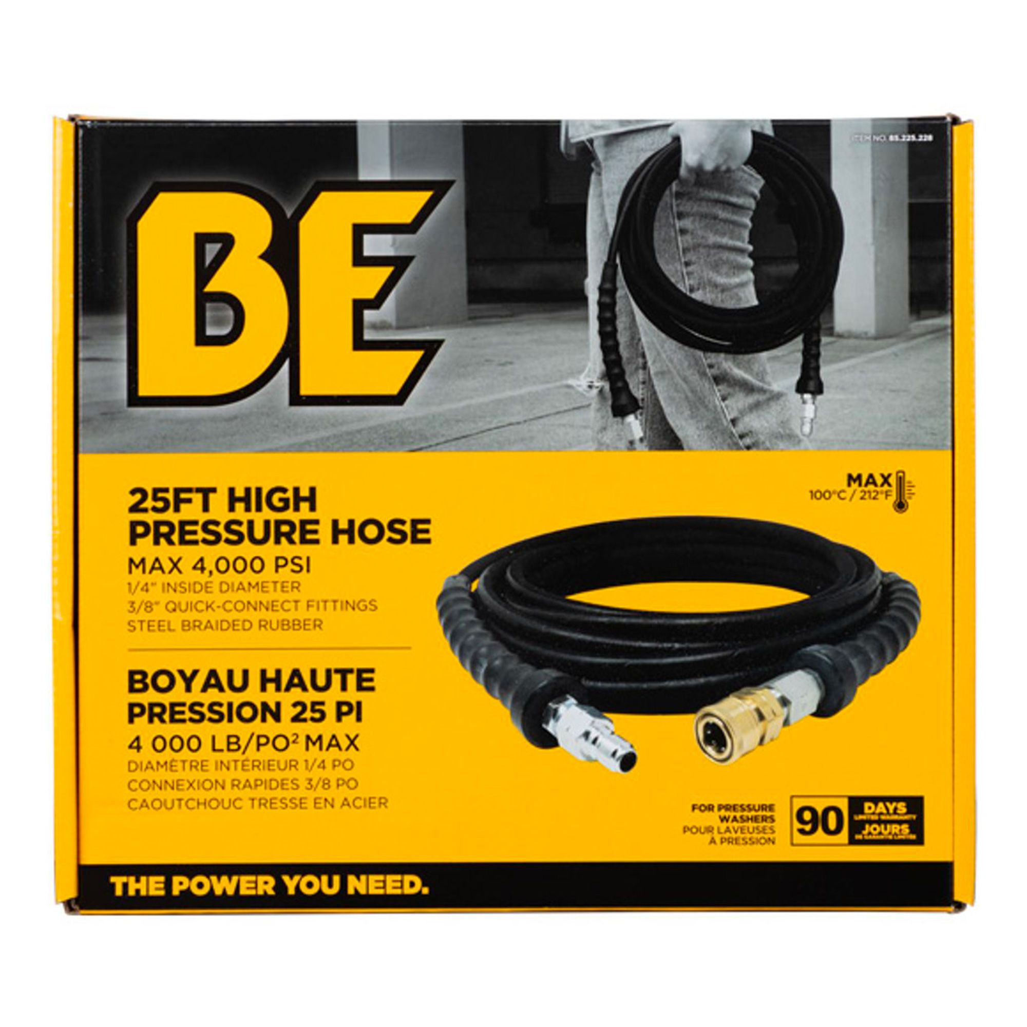 Boyau, caoutchouc, 4 000 PSI, connexion rapide, 25’ x 1/4" de BE POWER ...