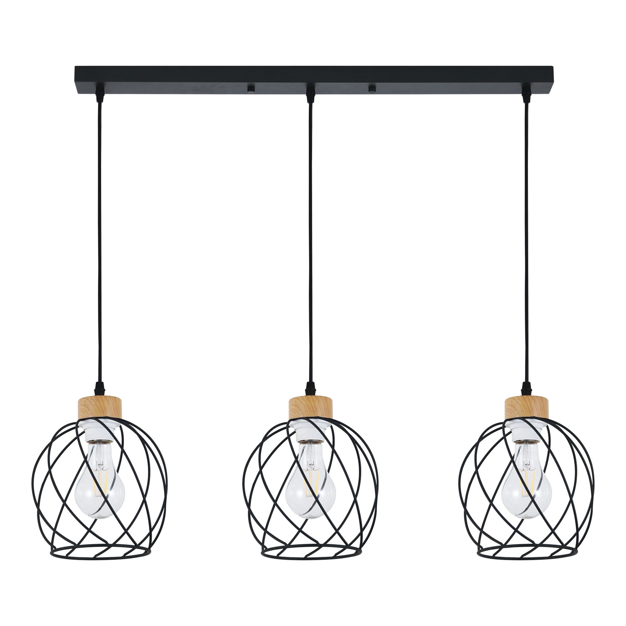 Luminaire suspendu, 3 lumières, Kerzia, noir-bois, 78 cm de OPAZ | BMR