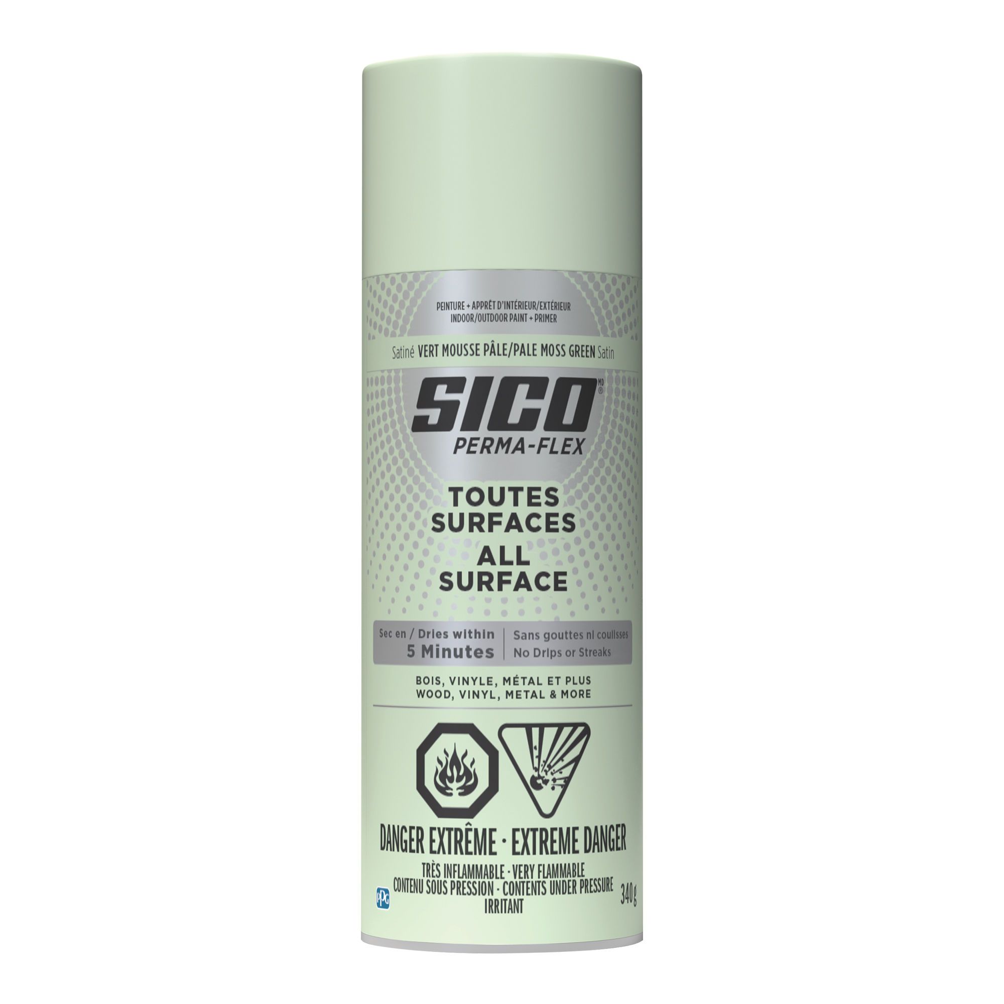Peinture en aérosol , 340 g, fini satiné vert mousse pâle de PERMAFLEX ...