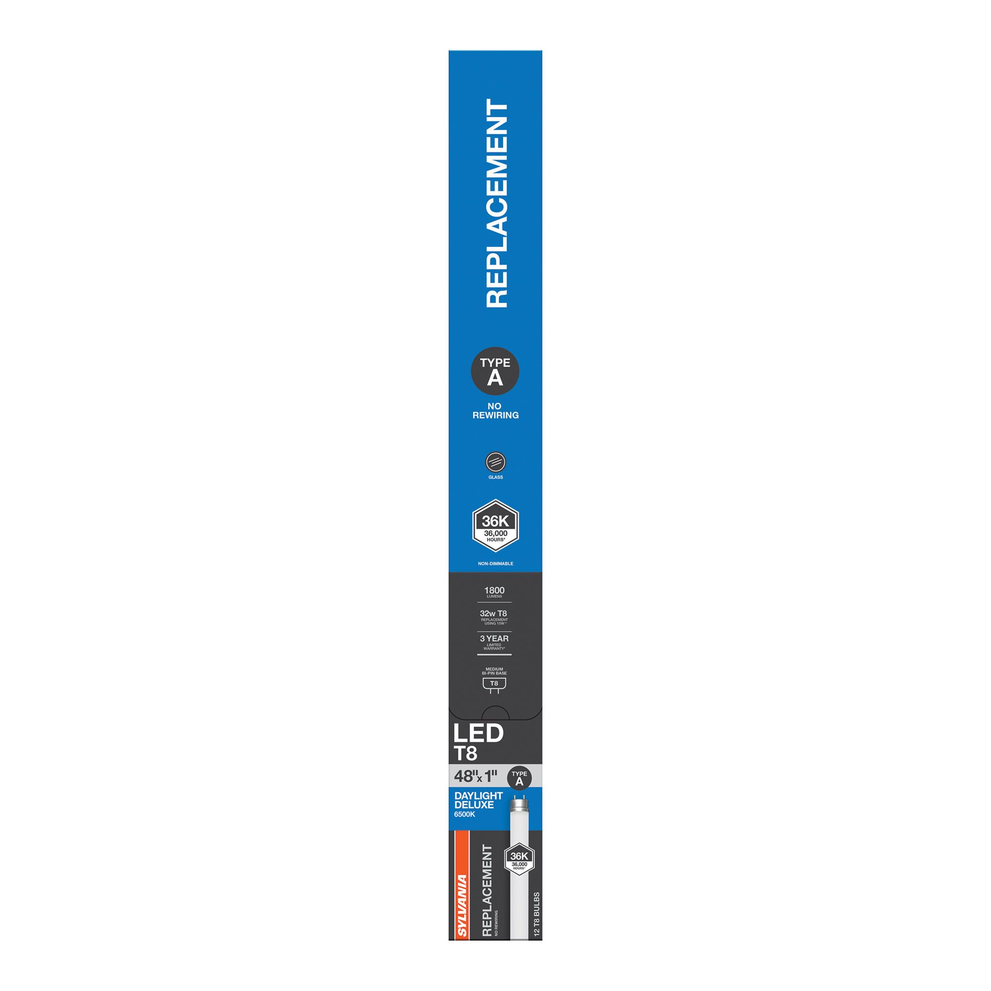 T8 LED Tubes, 48-in, 15 W, 6500 K, G13 Base, 2/Pkg from SYLVANIA | BMR