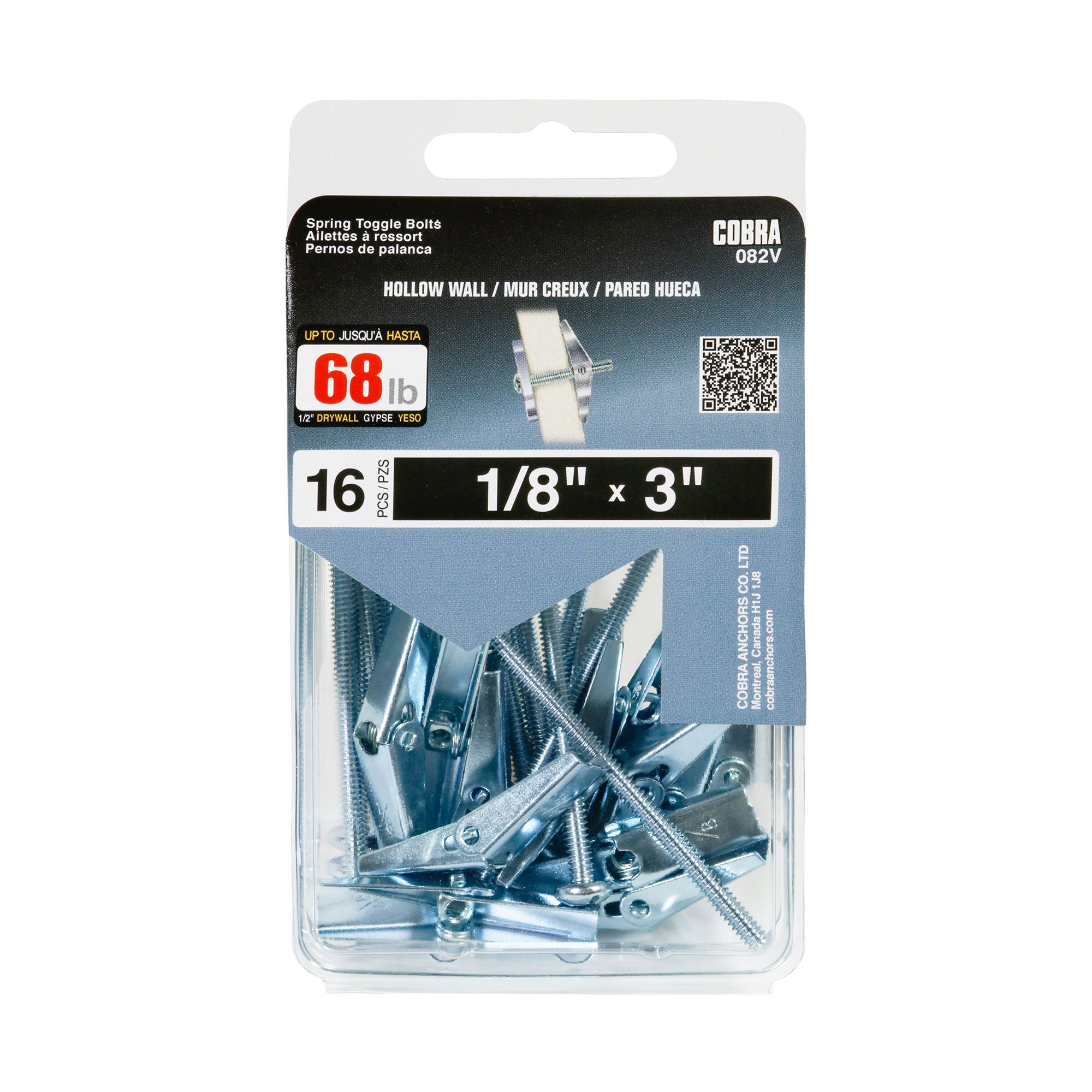Spring Toggle Bolt Anchors, Hollow Wall, 1/8 x 3-in, 16/Pkg from COBRA ...