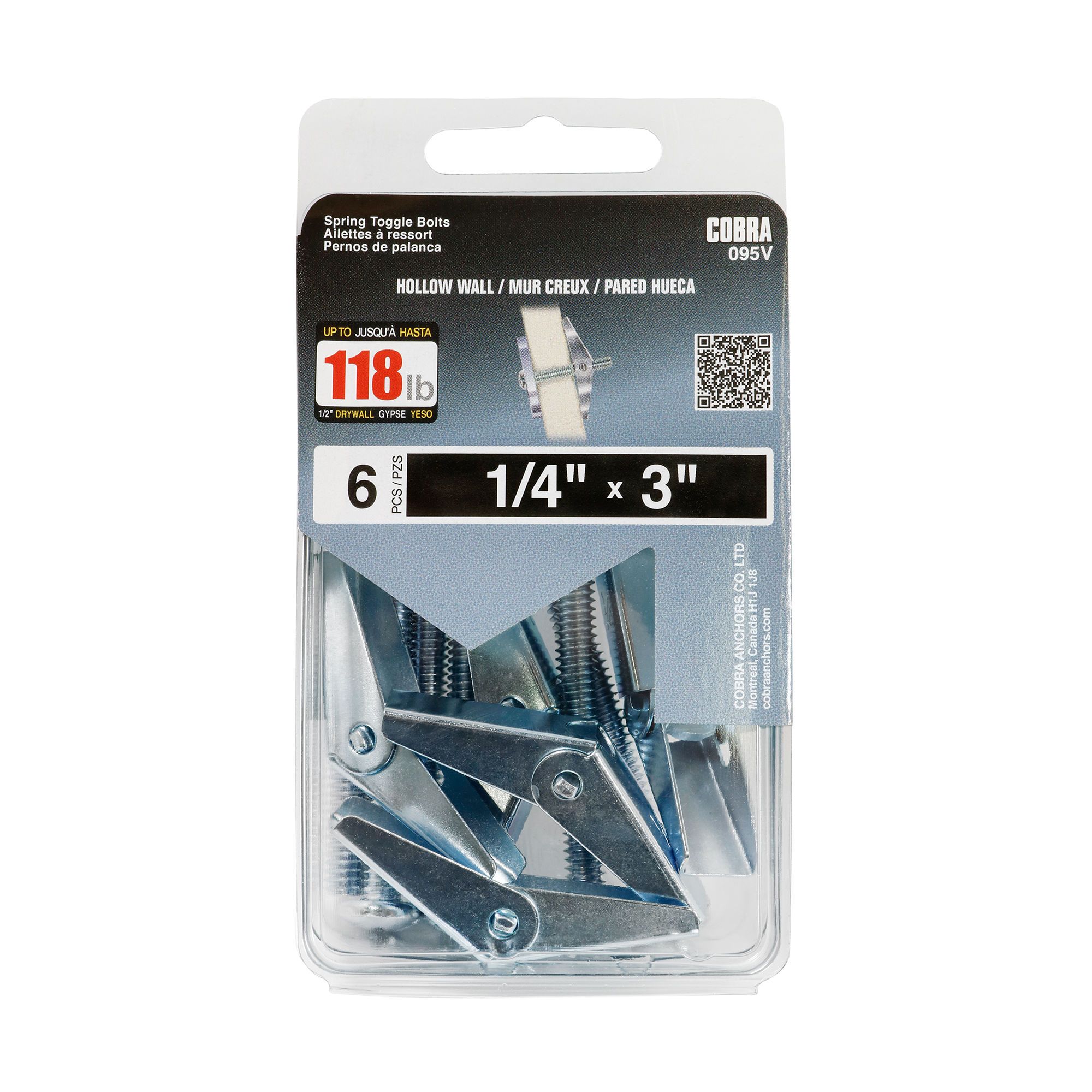 Spring Toggle Bolt Anchors, Hollow Wall, 1/4 x 3-in, 6/Pkg from COBRA | BMR