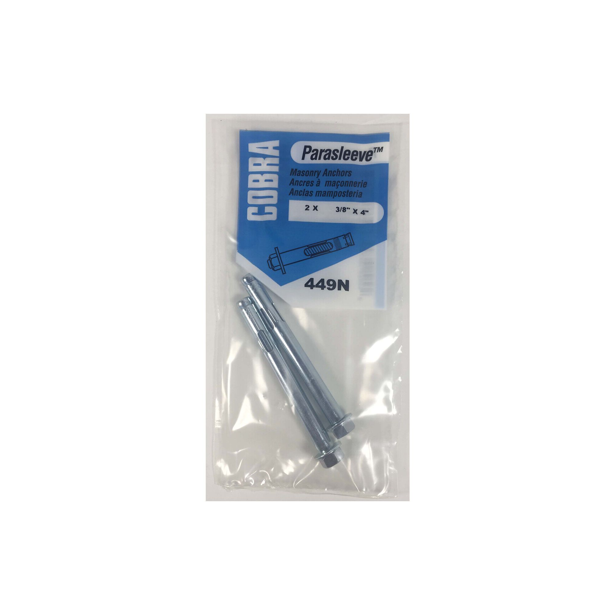 Parasleeve™ Masonry Anchors, Zinc-Coated, 3/8 x 4-in, 2/Pkg from COBRA ...