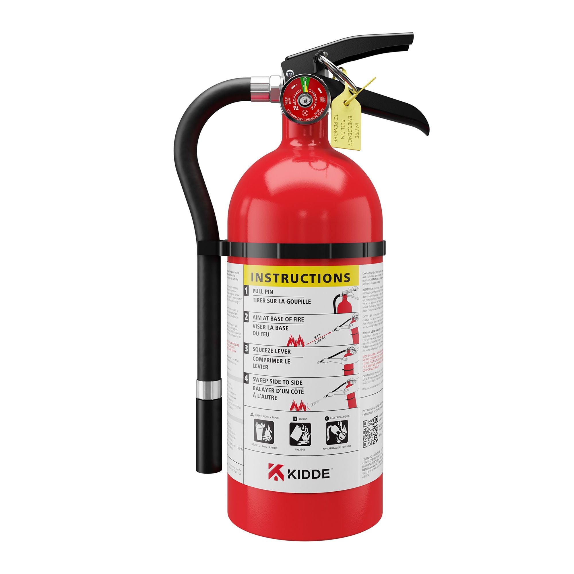 Pro 210 Fire Extinguisher, Rechargeable 2-A:10-B:C, 4-lb from KIDDE | BMR