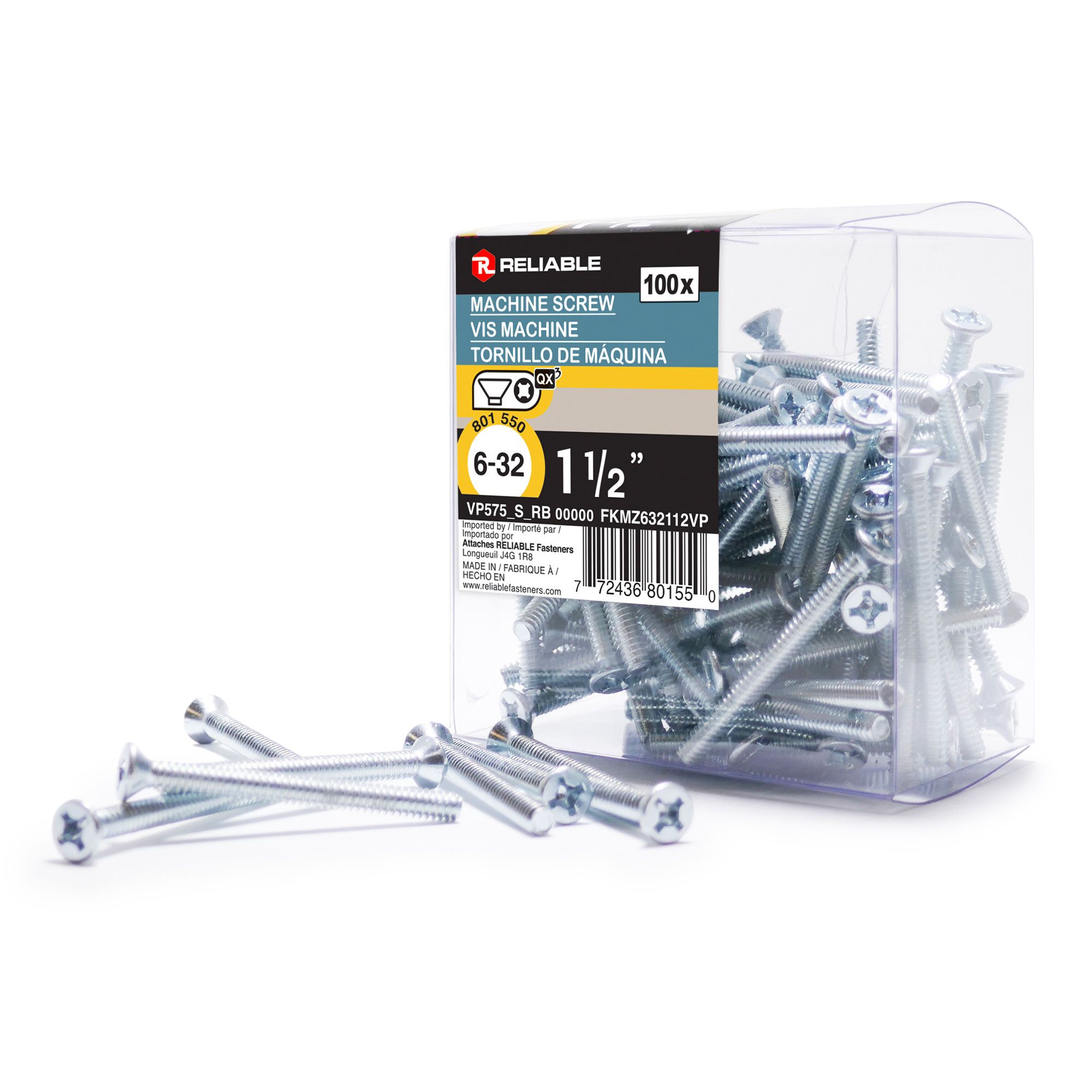 Machine Screws - Type B - 6-32 x 1 1/2" -100/Pkg from RELIABLE | BMR