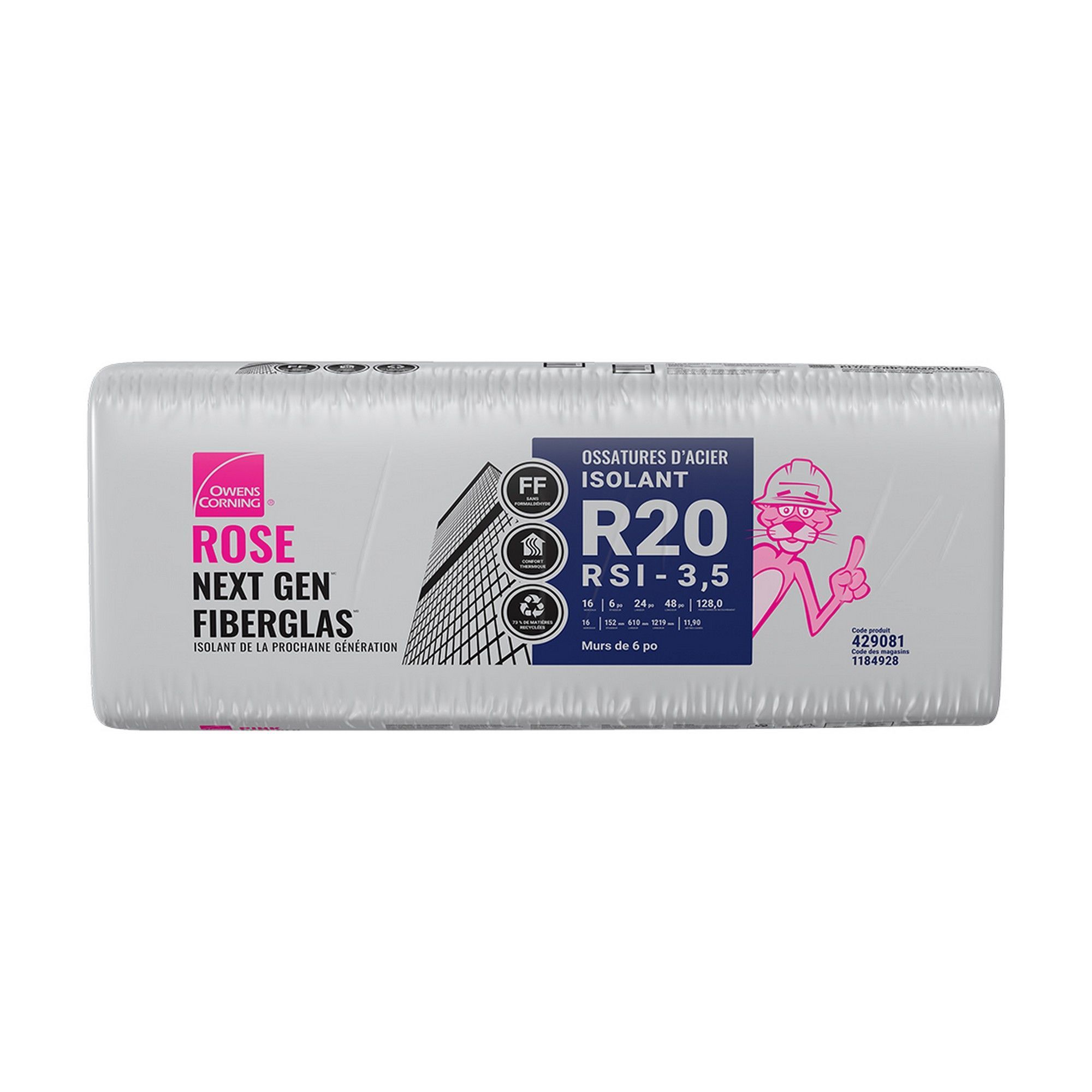 R-20 Pink Next Gen Fiberglas Insulation - Steel Stud - 24" x 48" x 6 ...