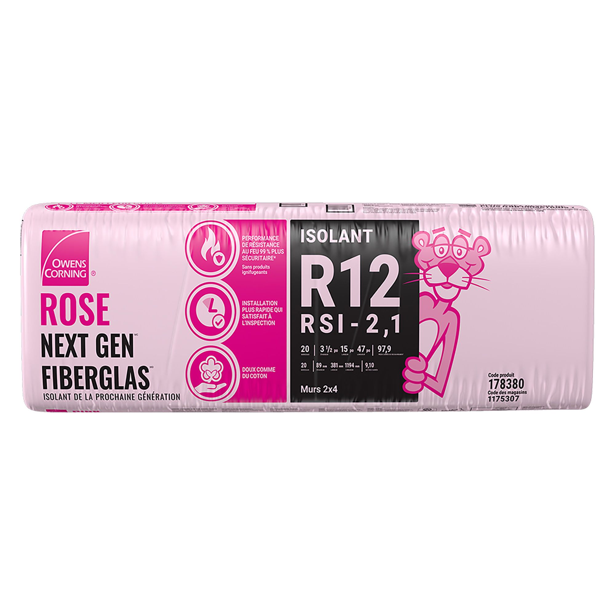 R-12 Pink Next Gen Fiberglas Insulation - 15" x 47" x 3 1/2" - Covers ...