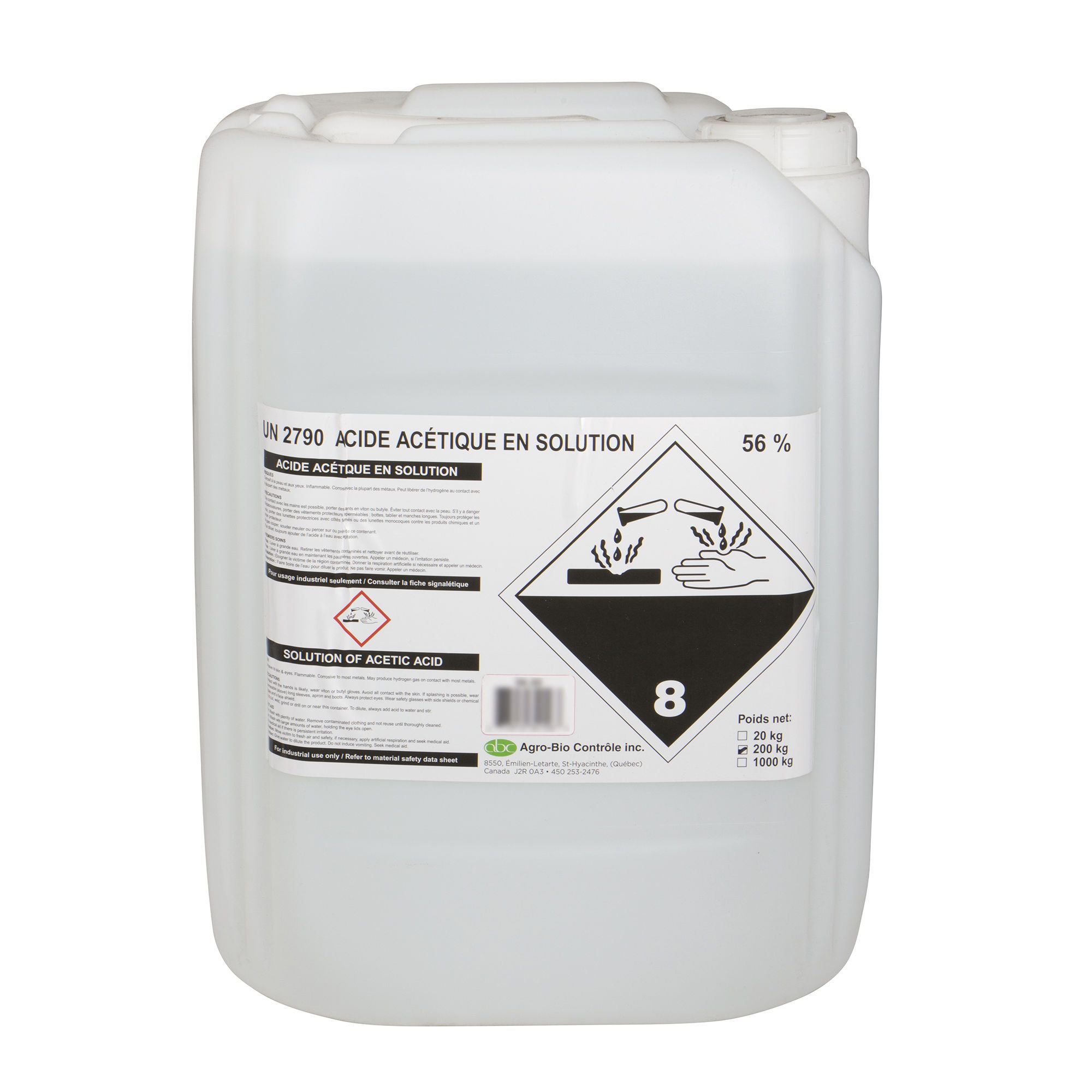 Acetic Acid - 200 kg - 56% from AGRO-BIO CONTRÔLE | BMR