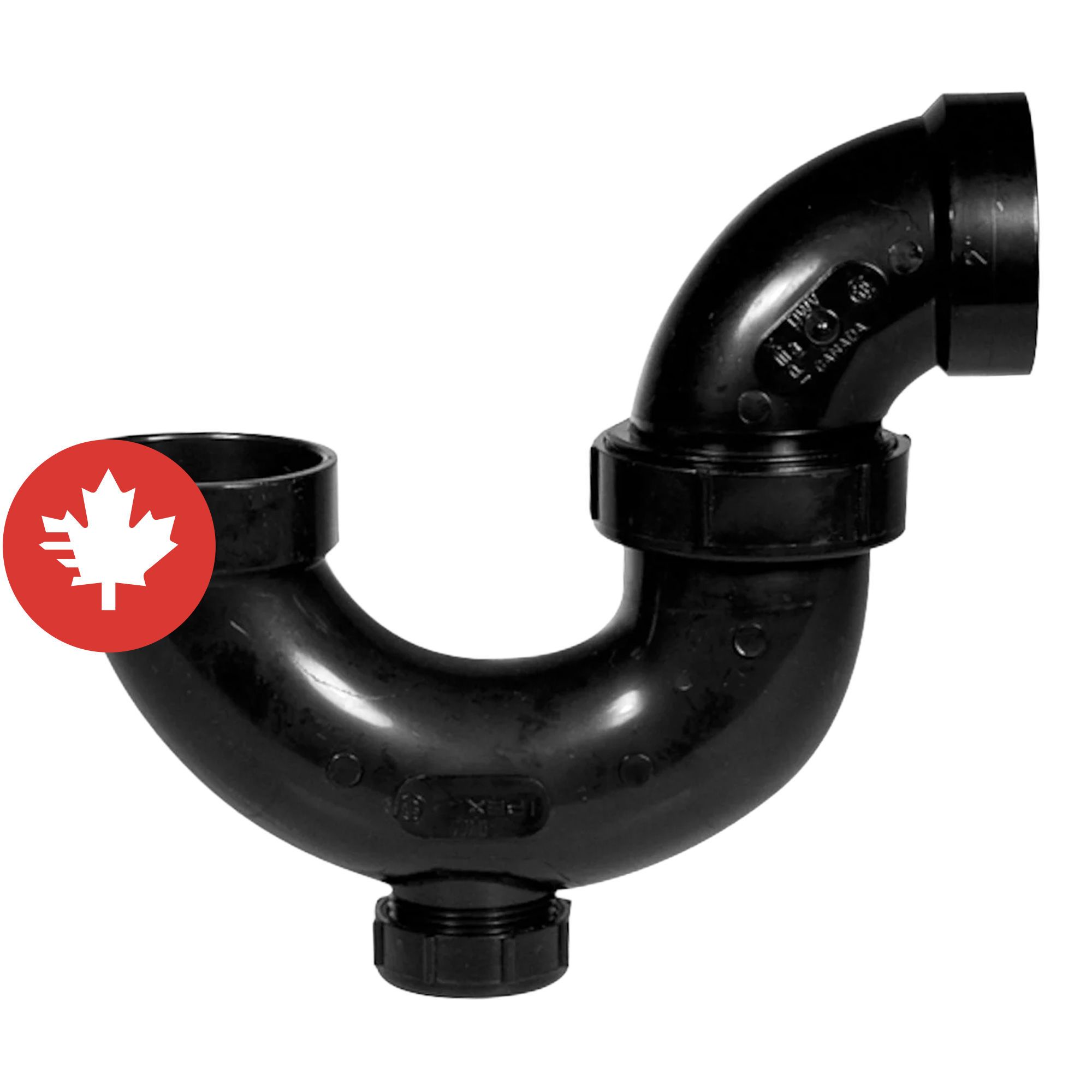 ABS DWV P-trap with Union and Cleanout - 1 1/2" x 1 1/2" - Hub - Black ...