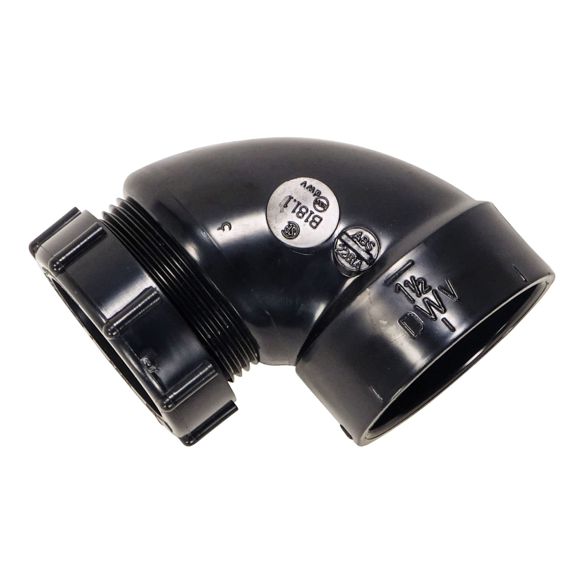 ABS DWV 90˚ Elbow with Slip Joint Nut - 1 1/2 " - Slip joint nut x Hub ...
