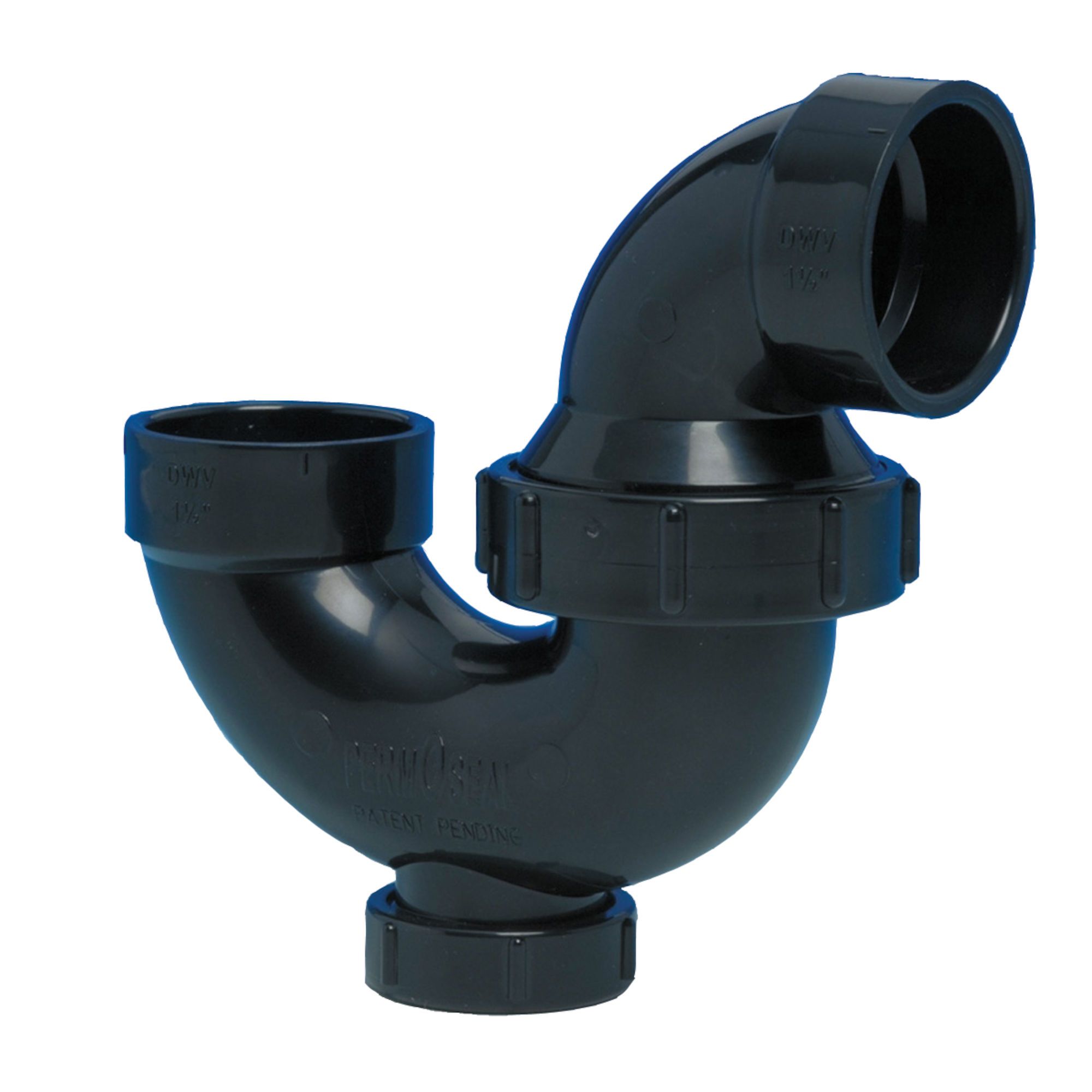 ABS DWV Pivoting P-trap Union with Cleanout - 1 1/2" - Hub - Black from ...