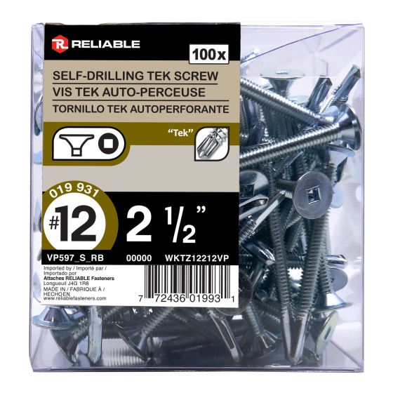 Vis Tek auto-perceuse, zinc, TW, TP, #12-24 x 2 1/2", 100/pqt de ...