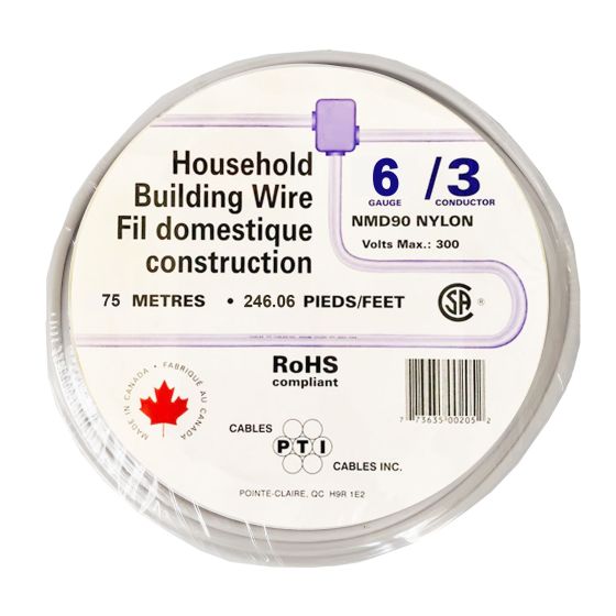 Household Building Wire - 6/3 NMD90 - 60 A, White - 75 m from CABLES P ...